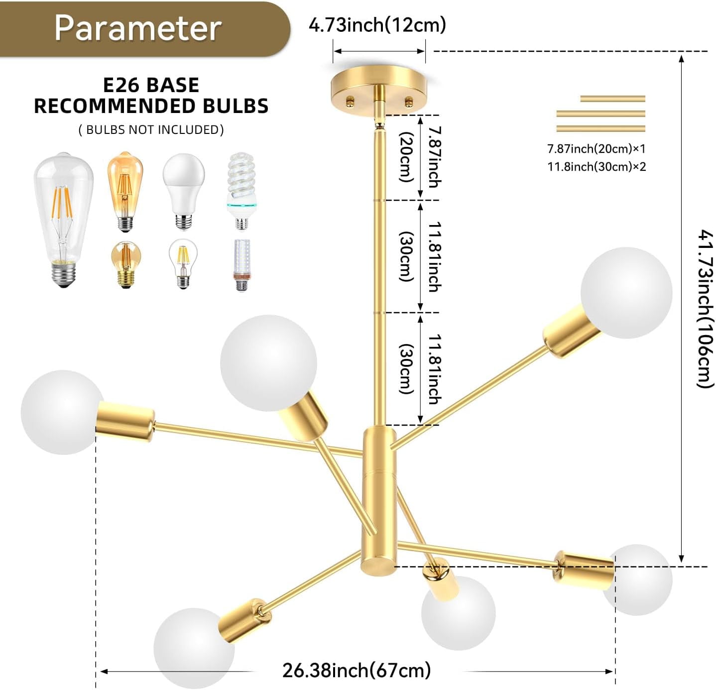 TRA-Modern Modern Sputnik Chandelier, Industrial Gold Ceiling Light ...