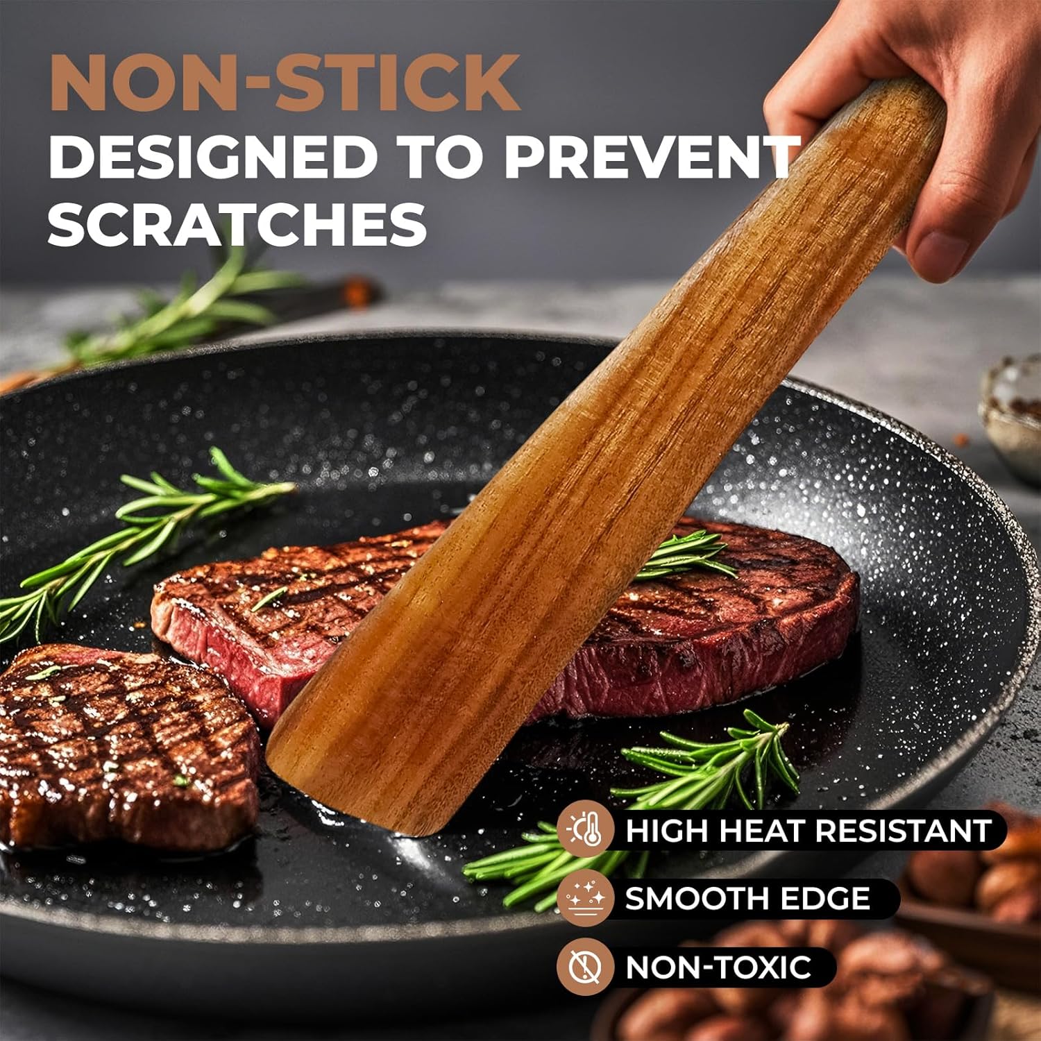 TRA-Natural Teak Wood Spatula for Cooking, 12 Inches Flat Wooden Turner ...