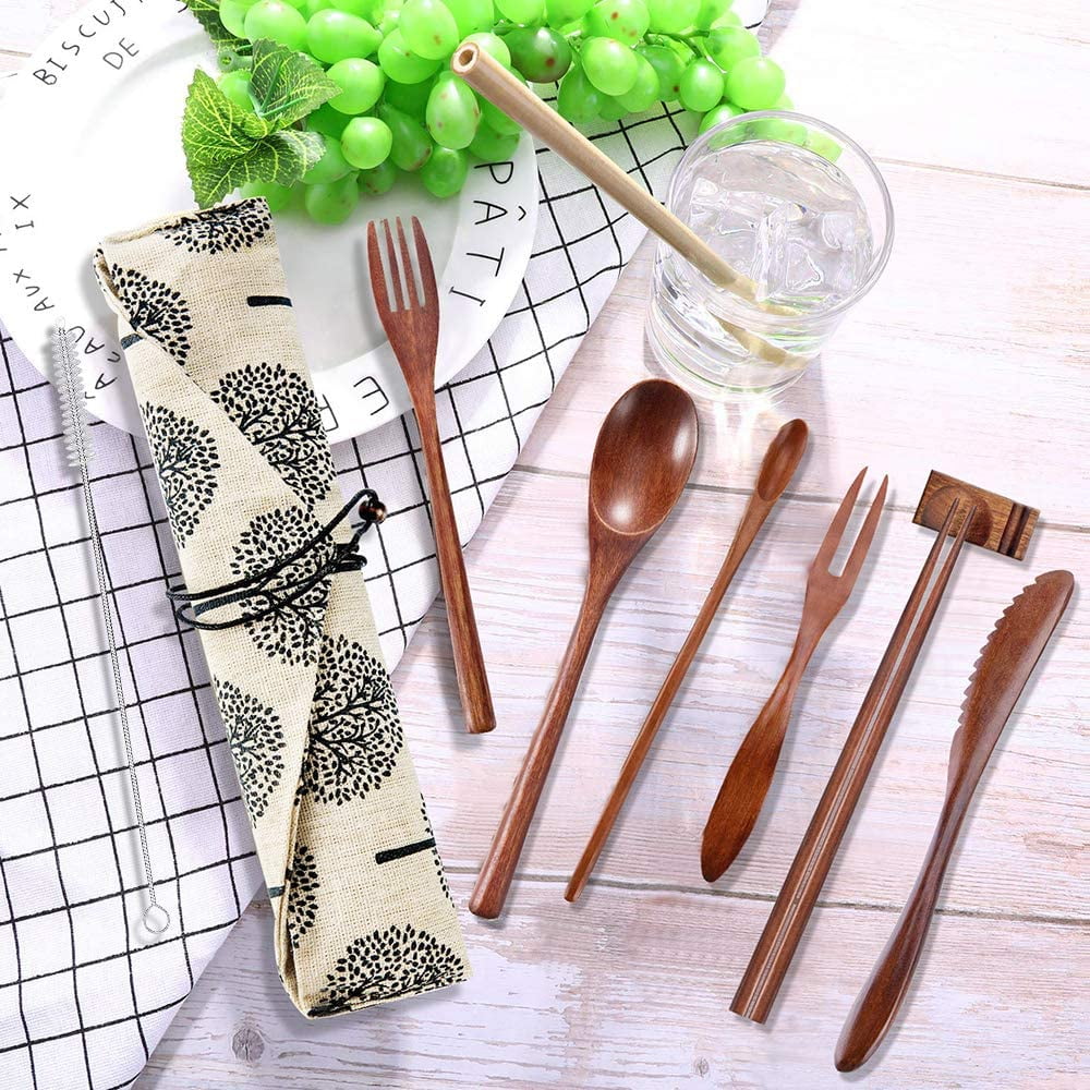 TRA-OKA Reusable Wooden Travel Cutlery Set Japanese Style Lunch Utensil ...