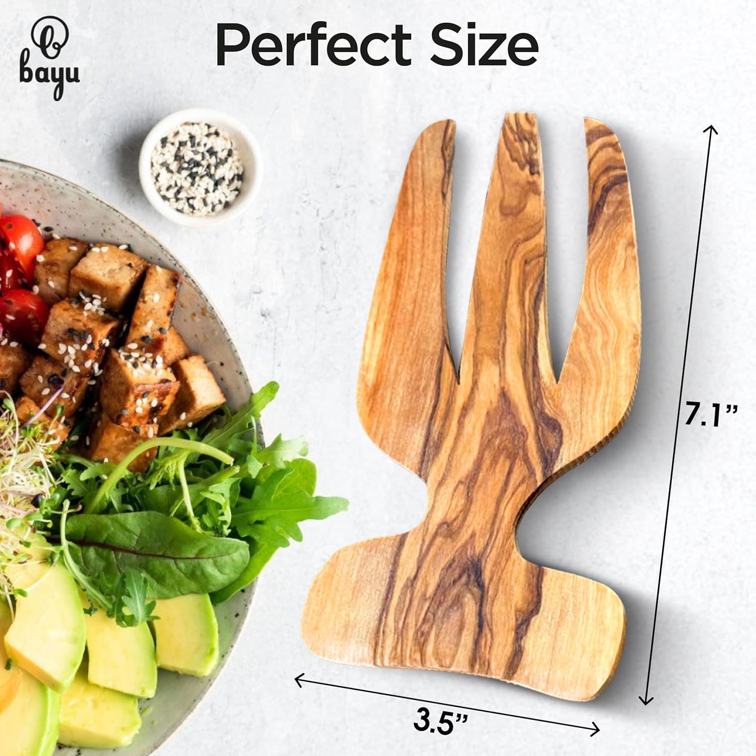 TRA-Olive Wood Handmade Salad Hands - One Pair of Salad Tongs, Salad ...