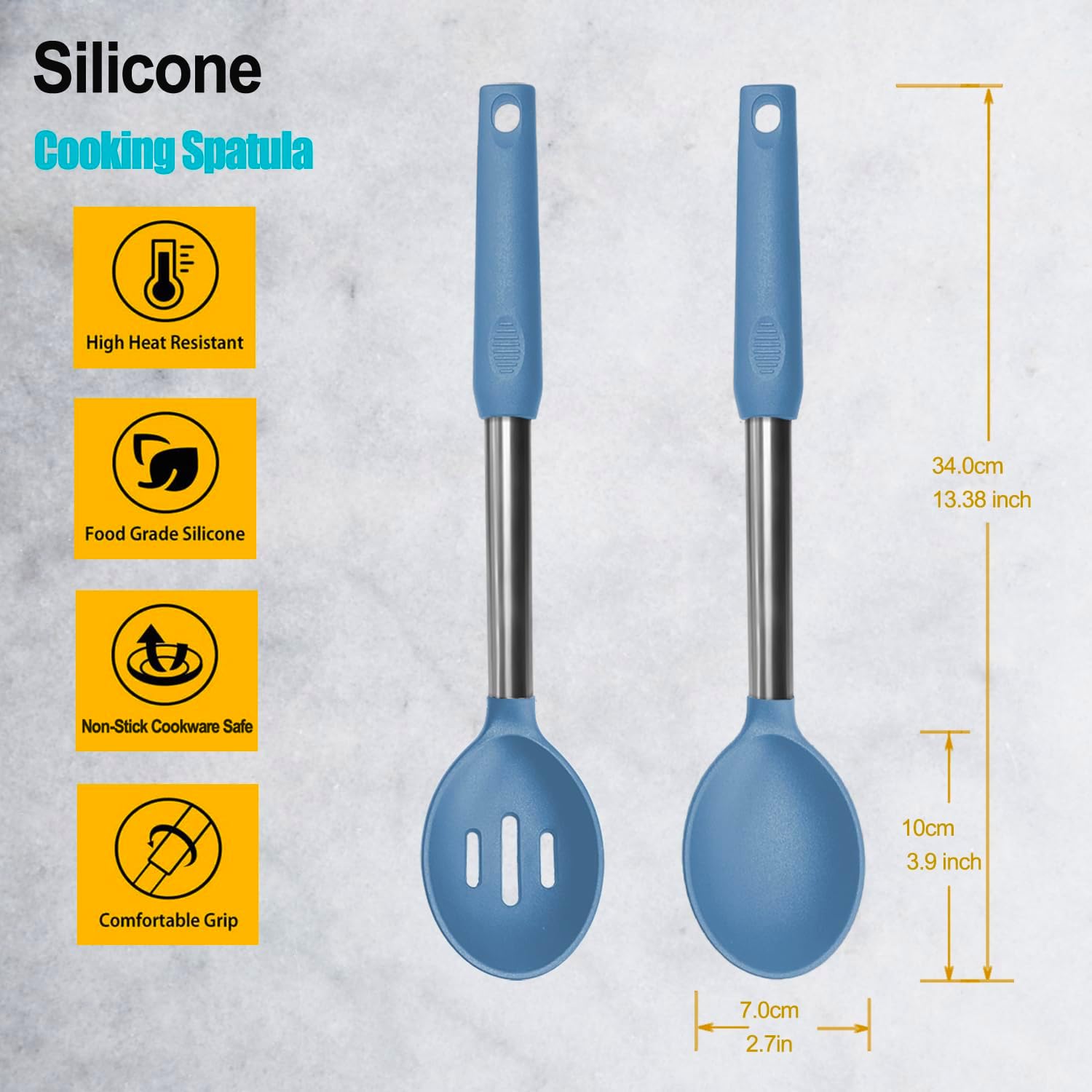 TRA-Pack of 2 Large Silicone Cooking Spoons,Non Stick Solid Basting ...
