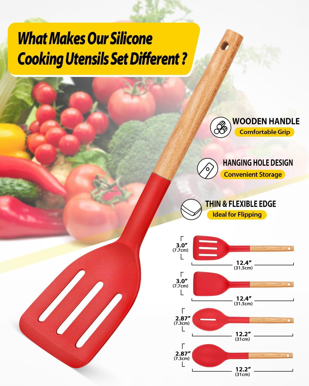 TRA-Pack of 4 Silicone Cooking Utensils Set, Non Stick Solid Spatulas ...