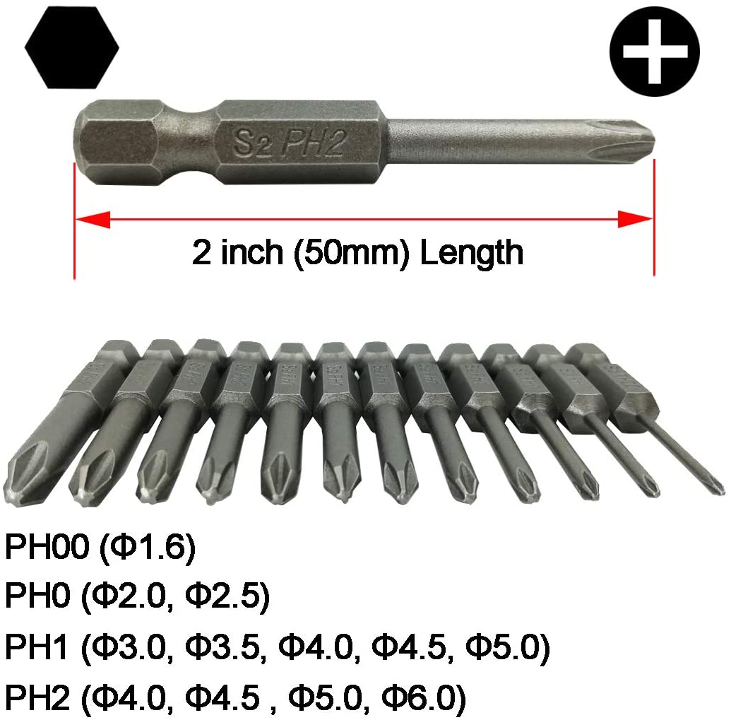 TRA-Phillips Cross Screwdriver Bits, 12Pcs 1/4 Hex Shank Magnetic Cross ...