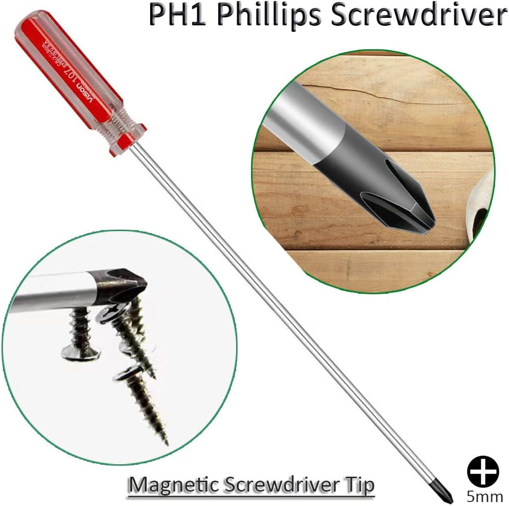 TRA-Phillips Screwdriver Long 10 Inch #1, Extra Long PH1 Phillips Screwdriver With Magnetic Tip ...