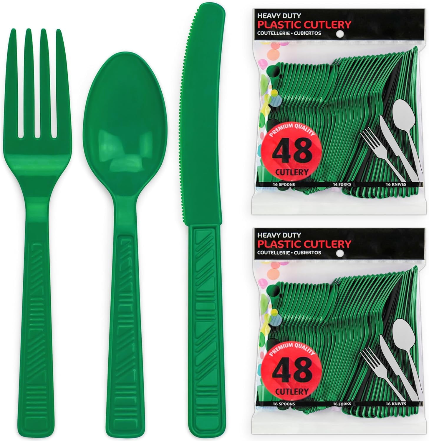 TRA-Plastic Cutlery Set, Green Colored Plastic Silverware Sets for ...