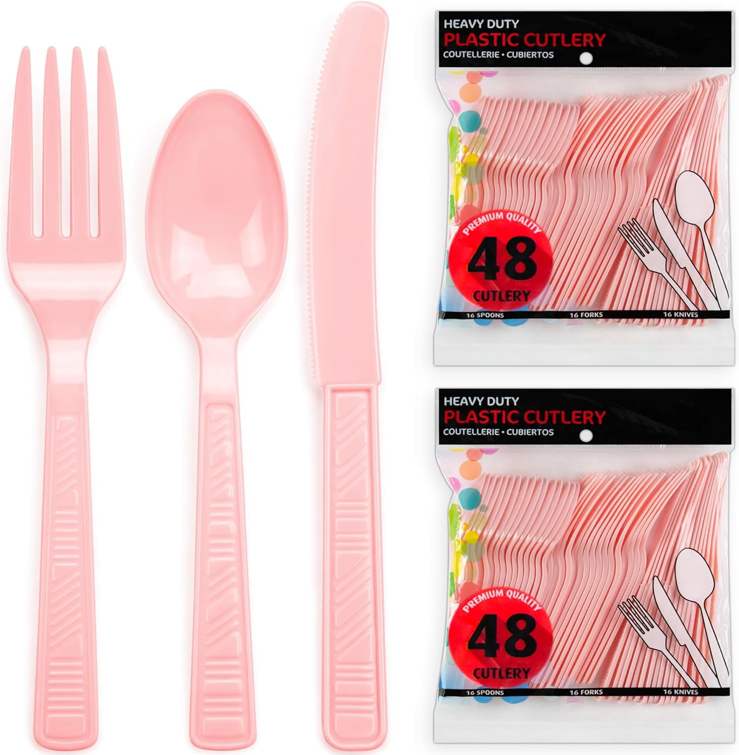 TRA-Plastic Cutlery Set, Pink Colored Plastic Silverware Sets for ...