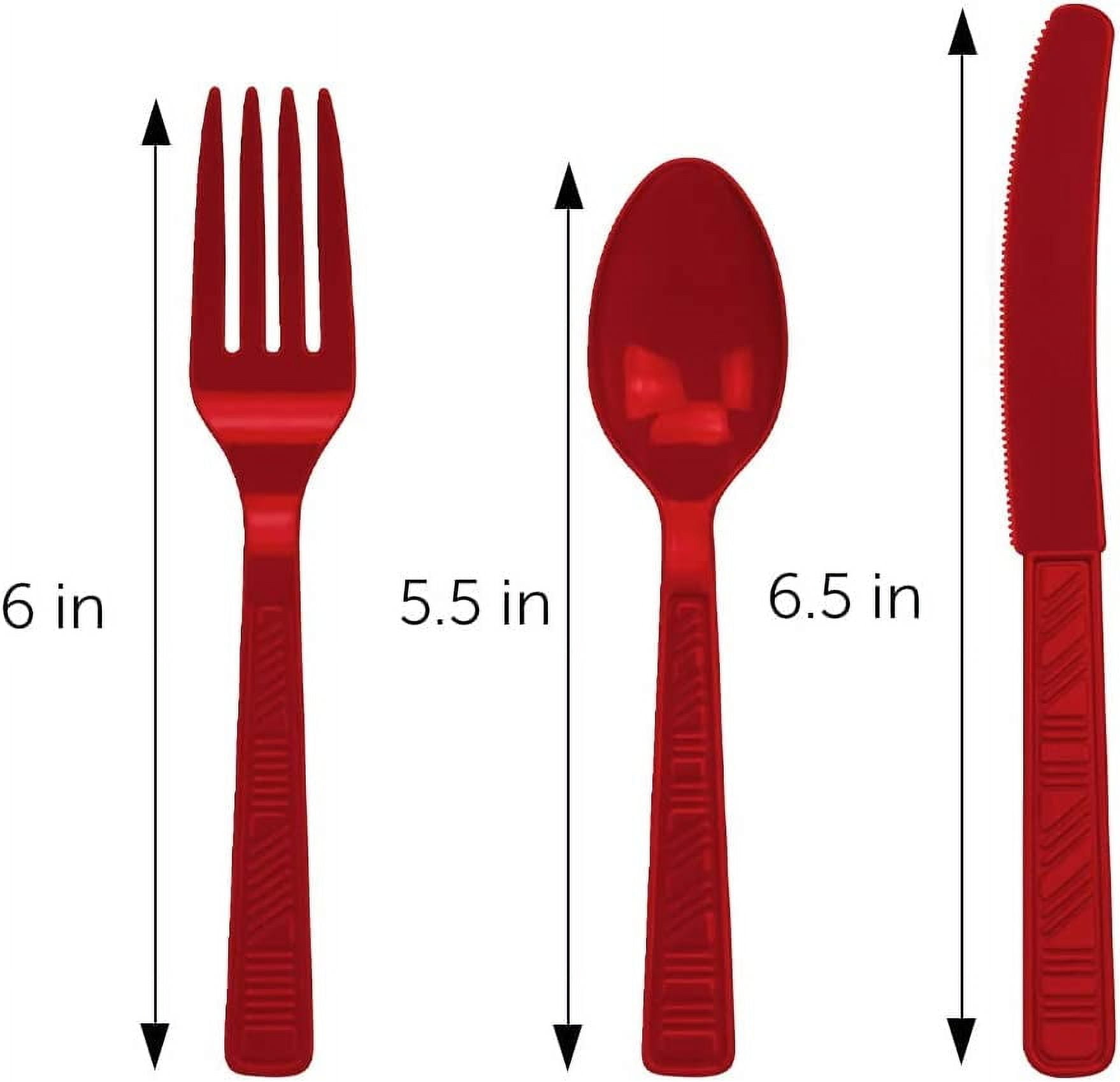 TRA-Plastic Cutlery Set, Red Colored Plastic Silverware Sets for Parties, 96 Piece Bulk Heavy ...