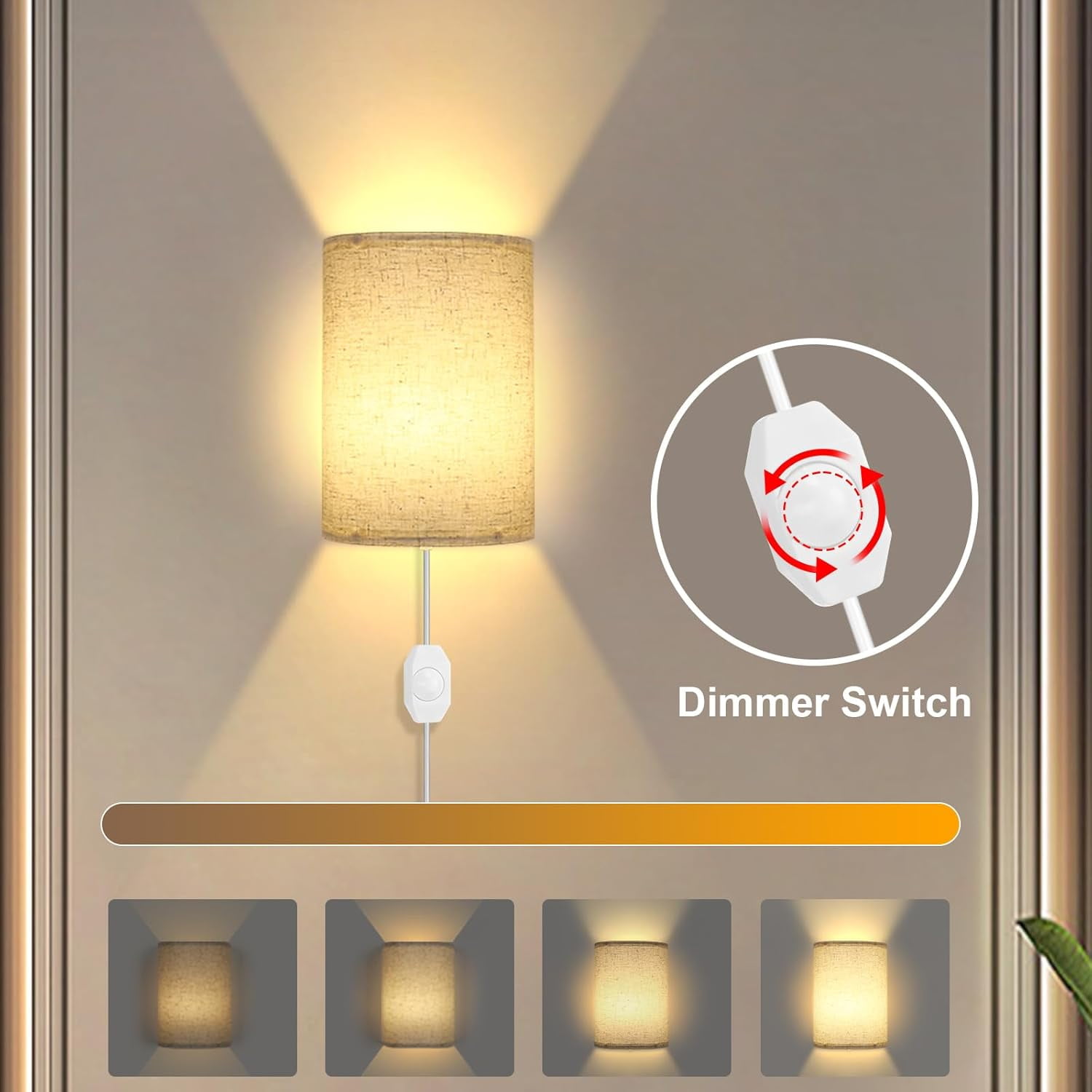 TRA-Plug in Wall Sconces Set of Two, Fabric Wall Lights with On/Off Switch, Wall Mount Plug in ...