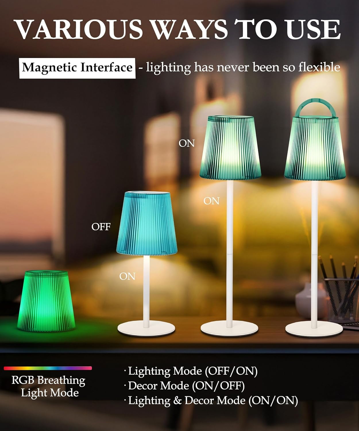 TRA-Portable Cordless Table Lamp, 5000mAh Battery Operated Desk Lamp ...