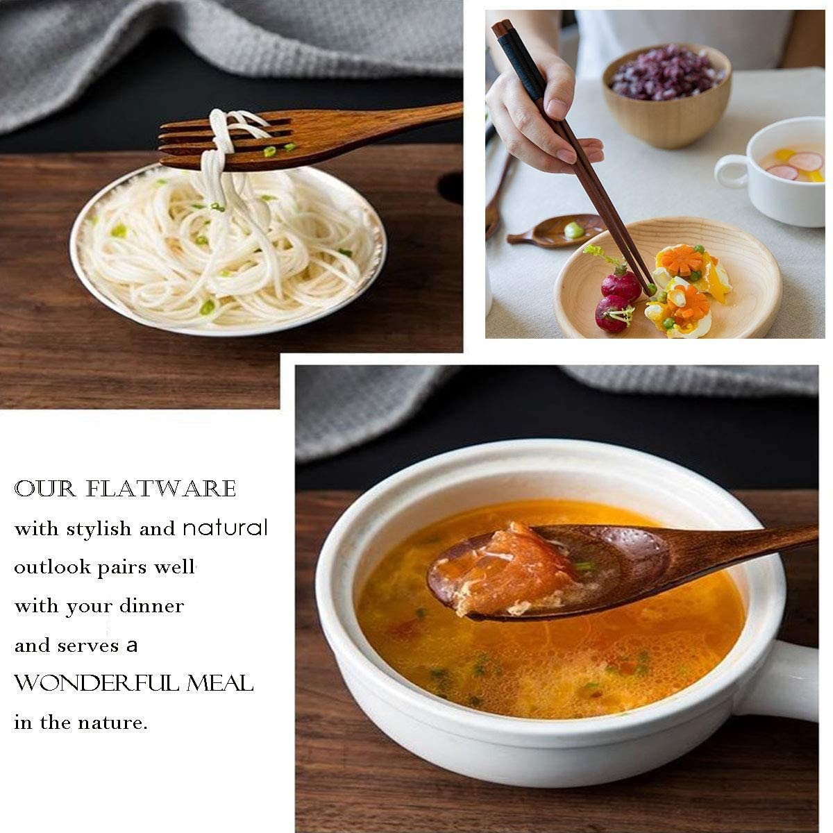 TRA-Portable Wood Flatware Set for Eating Lunch Utensils Silverware Set ...