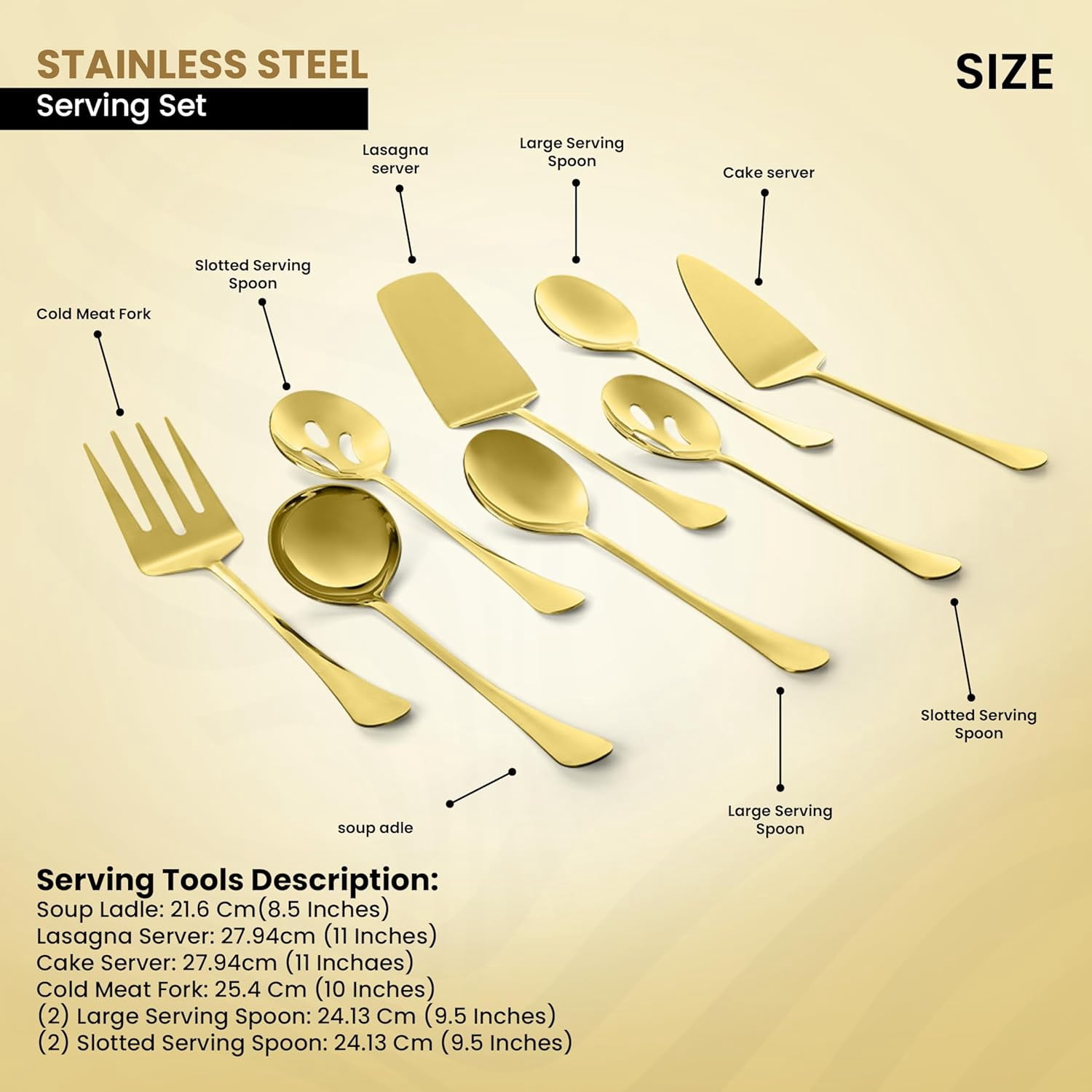TRA-® Premium Set of 8 Stainless Steel Hostess Serving Unitensil Tool ...