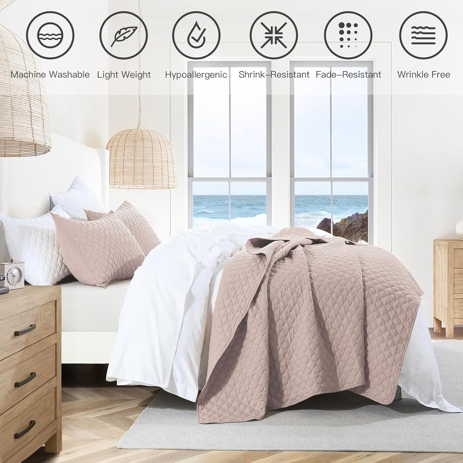 TRA-Quilt King Size Dusty Pink, Lightweight Quilt for Summer Ultra-Soft ...