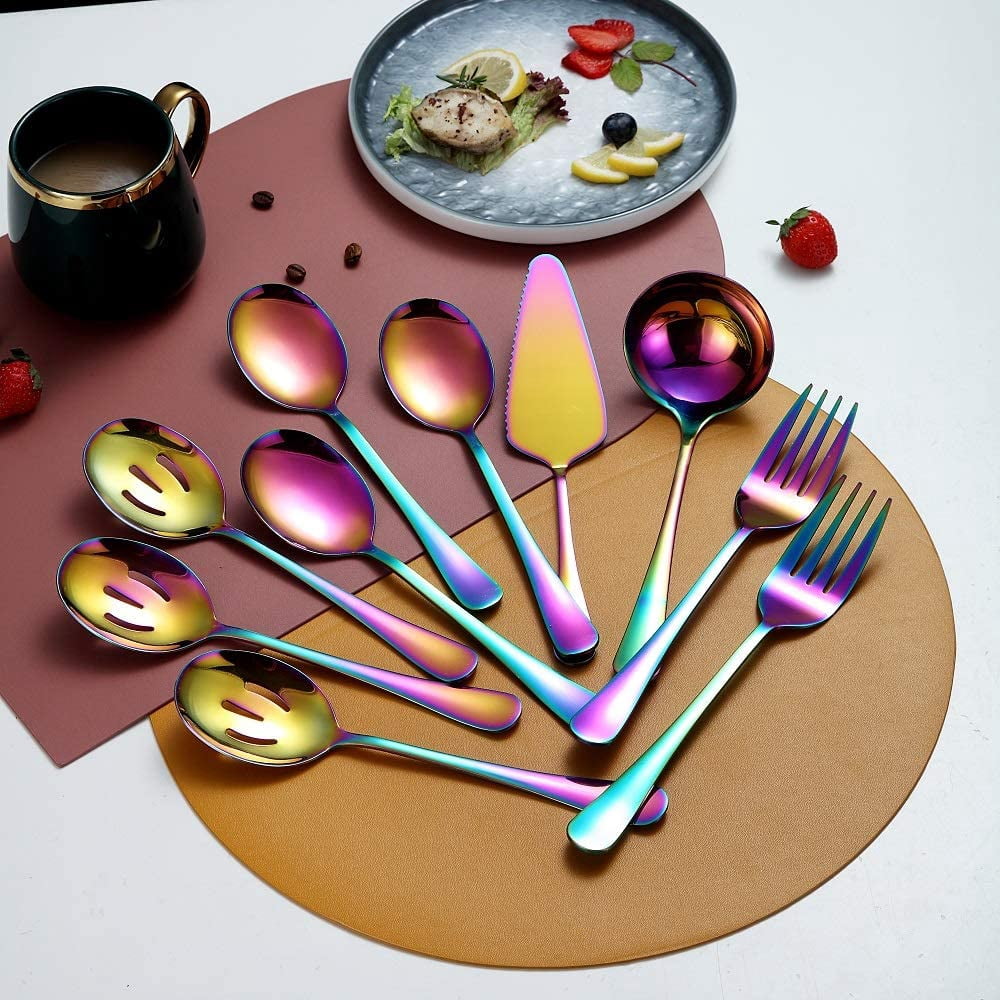 TRA-Rainbow 10-Piece Serving Flatware Set - Stainless Steel Silverware ...