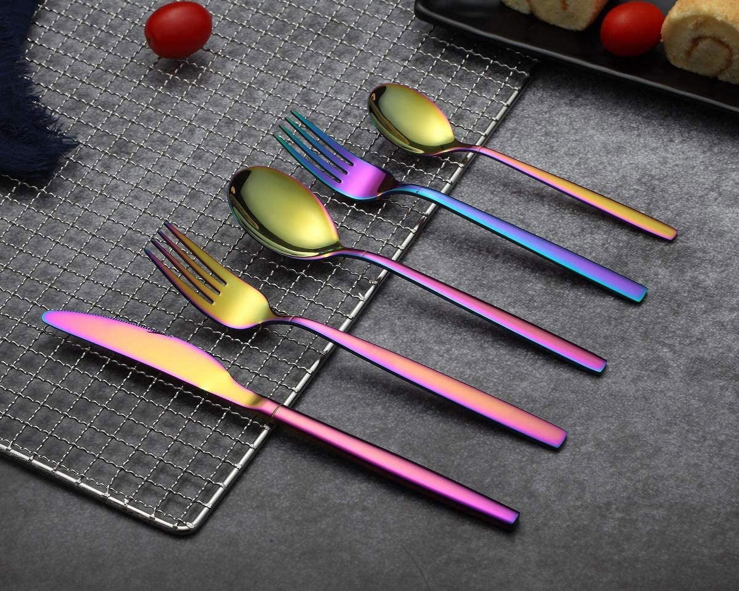 TRA-Rainbow Flatware Set 20 Pieces, Stainless Steel Colorful Silverware ...