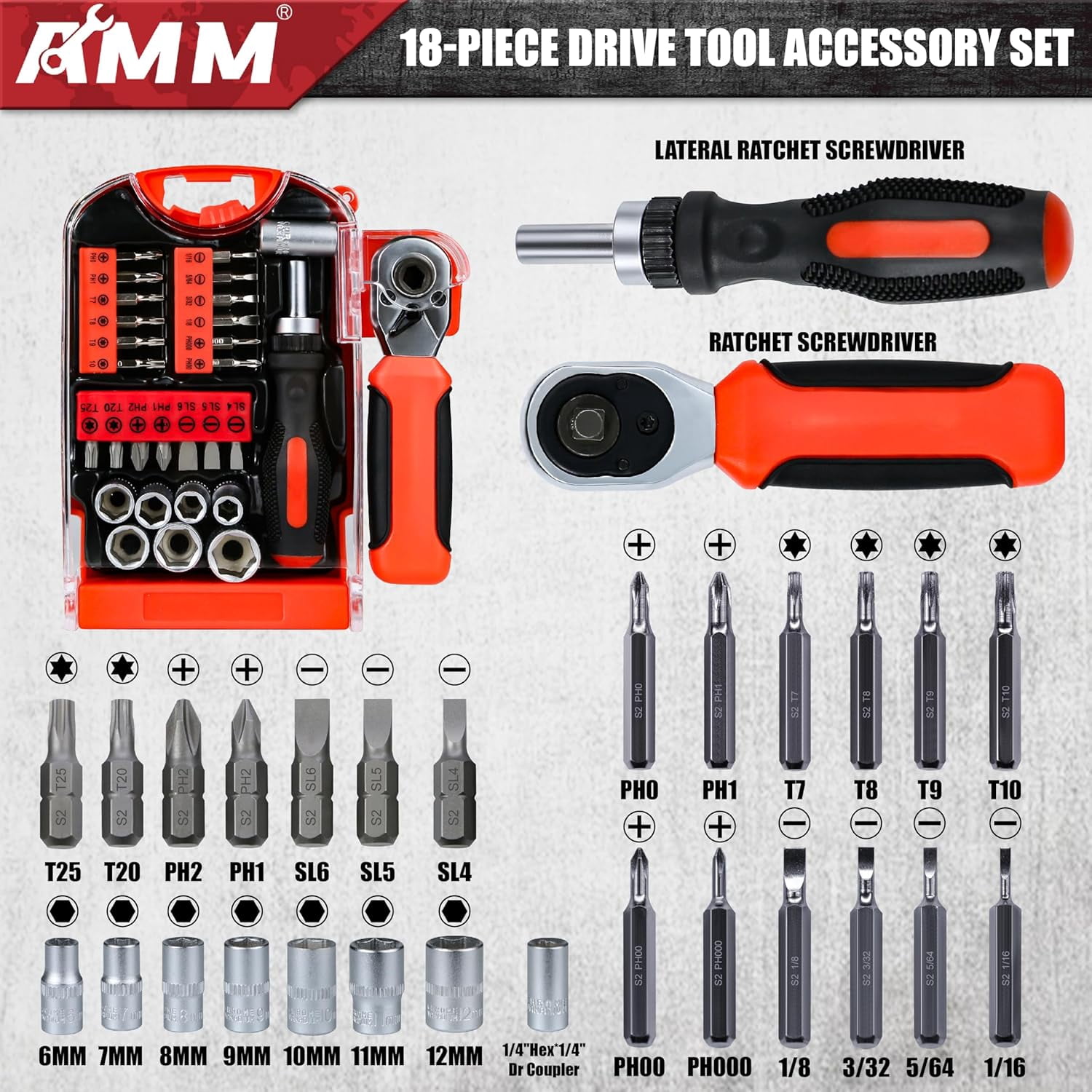 TRA-Ratchet screwdriver set with Case, Include Mini Screwdriver Bits, 1 ...
