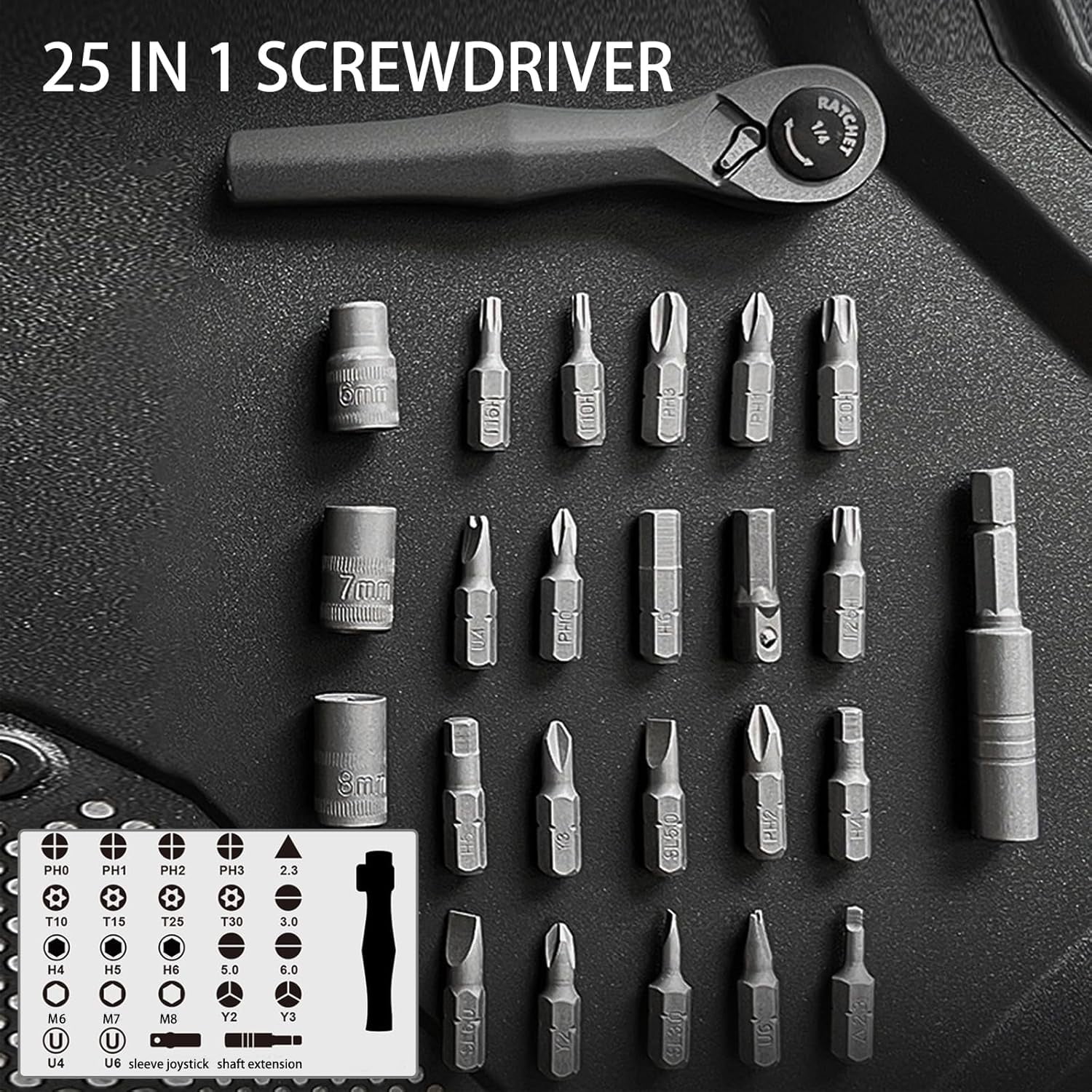TRA-Ratcheting Screwdriver Set,25 in 1 Tool Screwdriver Kit,EDC Multi ...