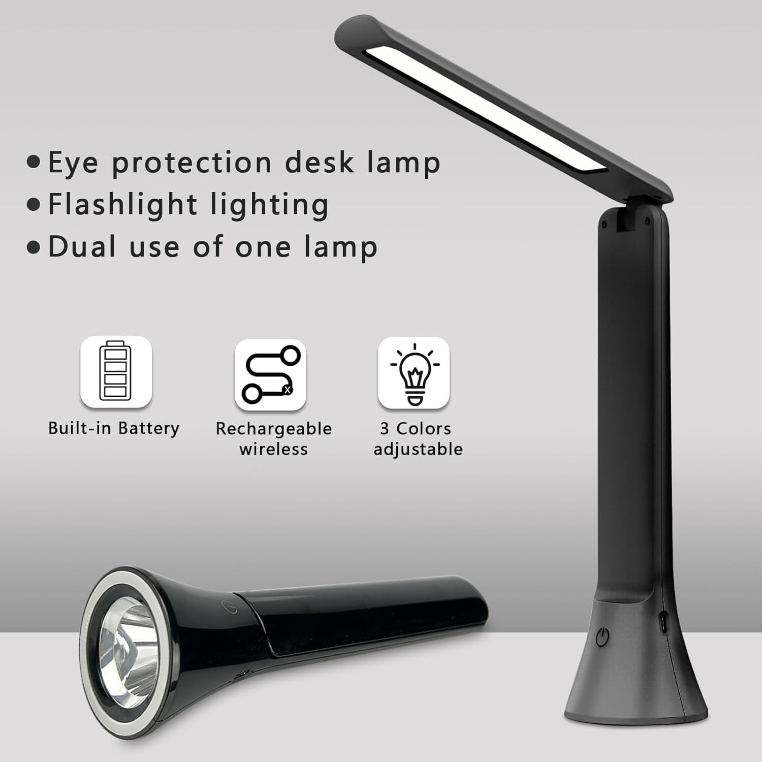 TRA-Rechargeable Desk Lamp with Flashlight Function, Battery Powered ...