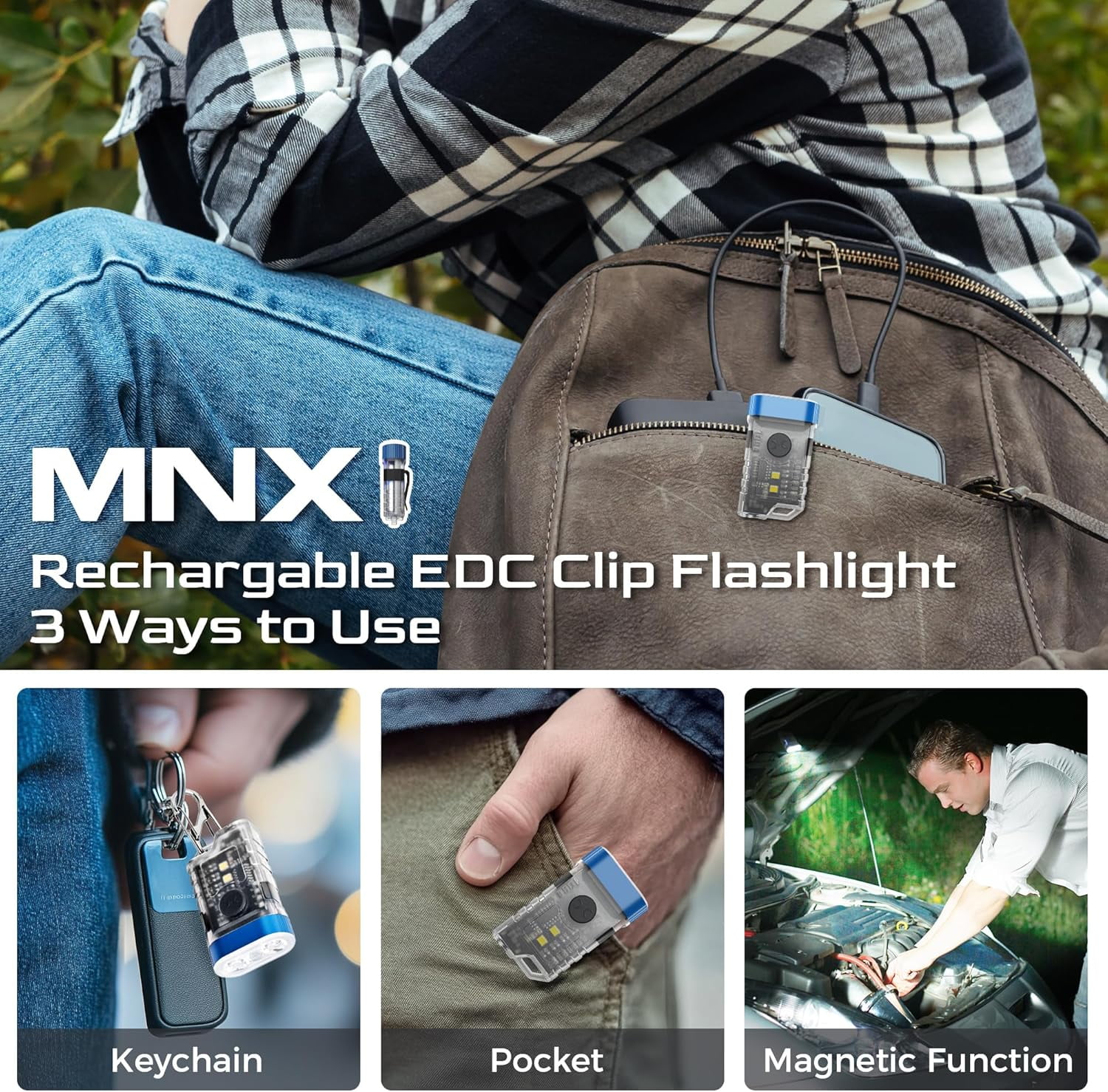 TRA-Rechargeable EDC Clip Keychain Flashlight, Pocket Small Mini ...