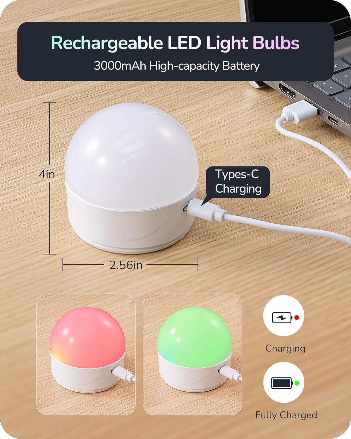 TRA-Rechargeable Light Bulb with Remote Control, 3000mAh Battery ...