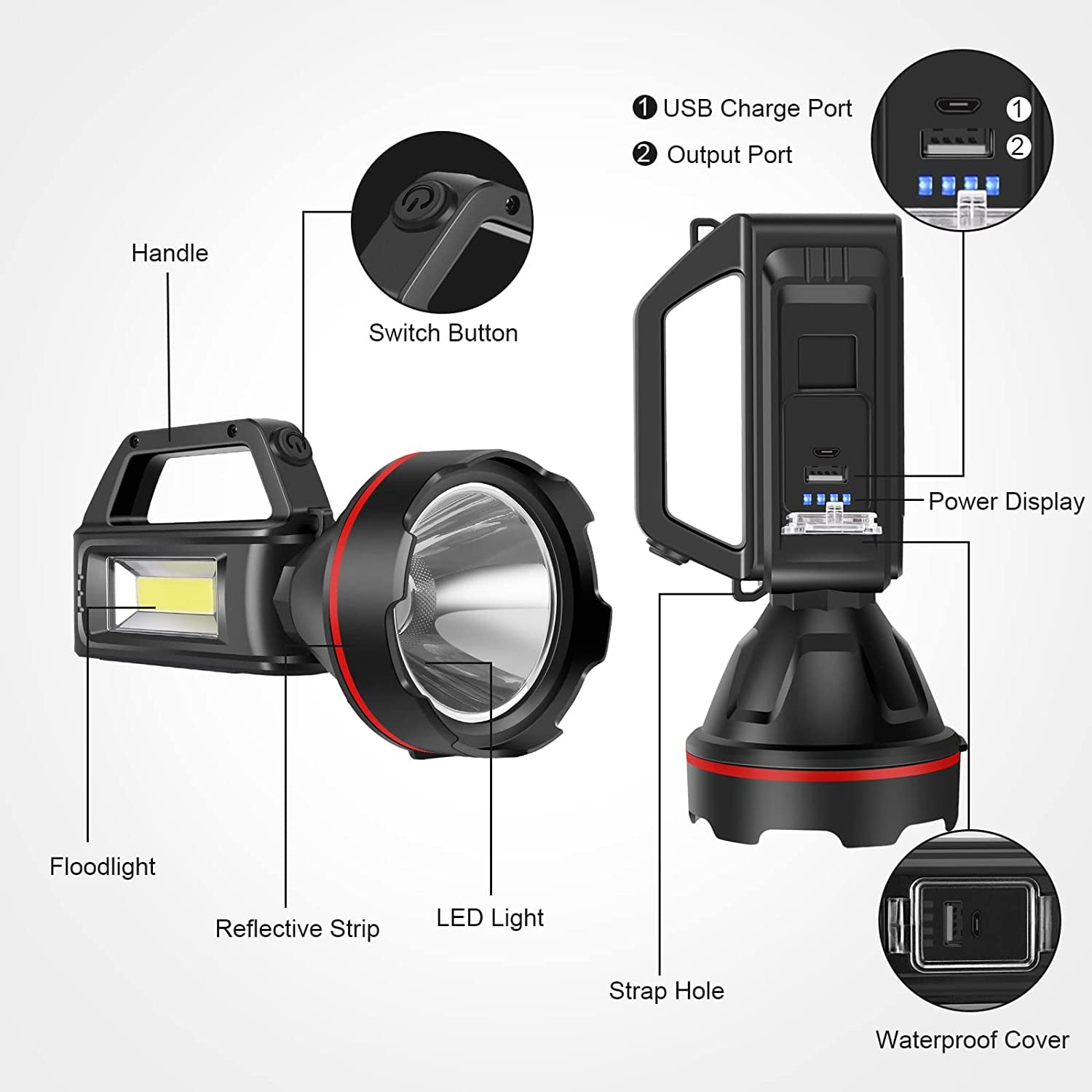 TRA-Rechargeable Spotlight Flashlight, High Lumens Handheld Spotlight ...