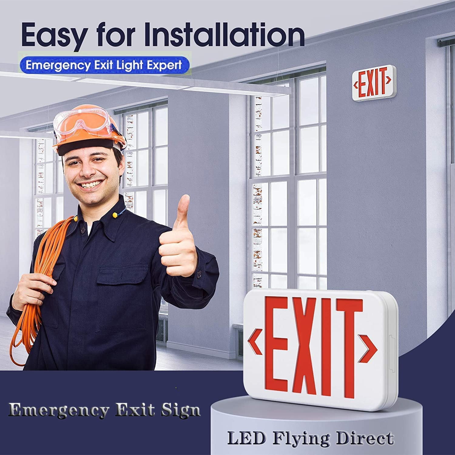 TRA-Red Exit Sign, LED Commercial Emergency Exit Light with Battery ...