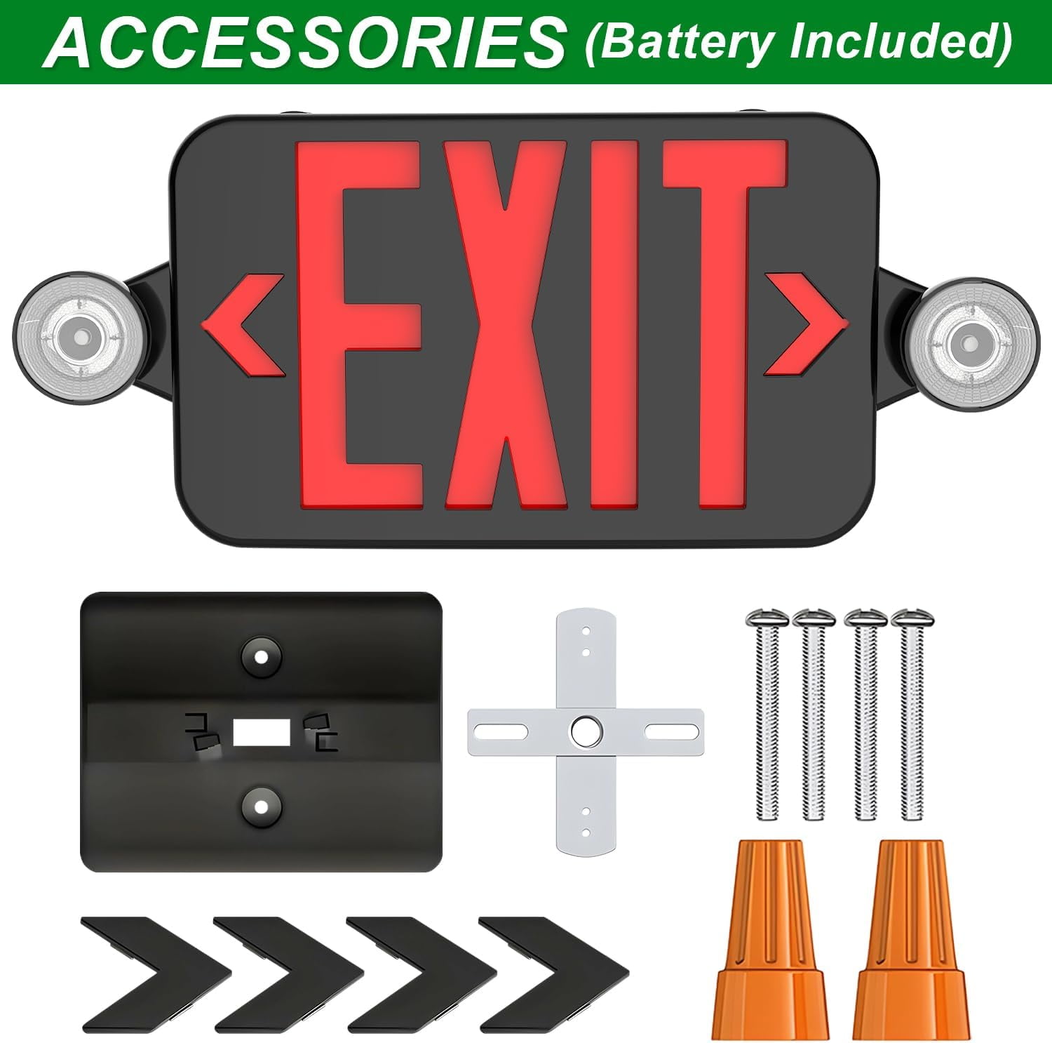 TRA-Red LED Exit Sign with Emergency Lights, Two Adjustable Head ...
