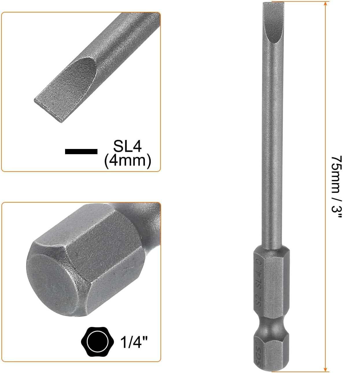 TRA-SL4 Magnetic SLotted Screwdriver Bits 4mm S2 Steel Flat Head ...