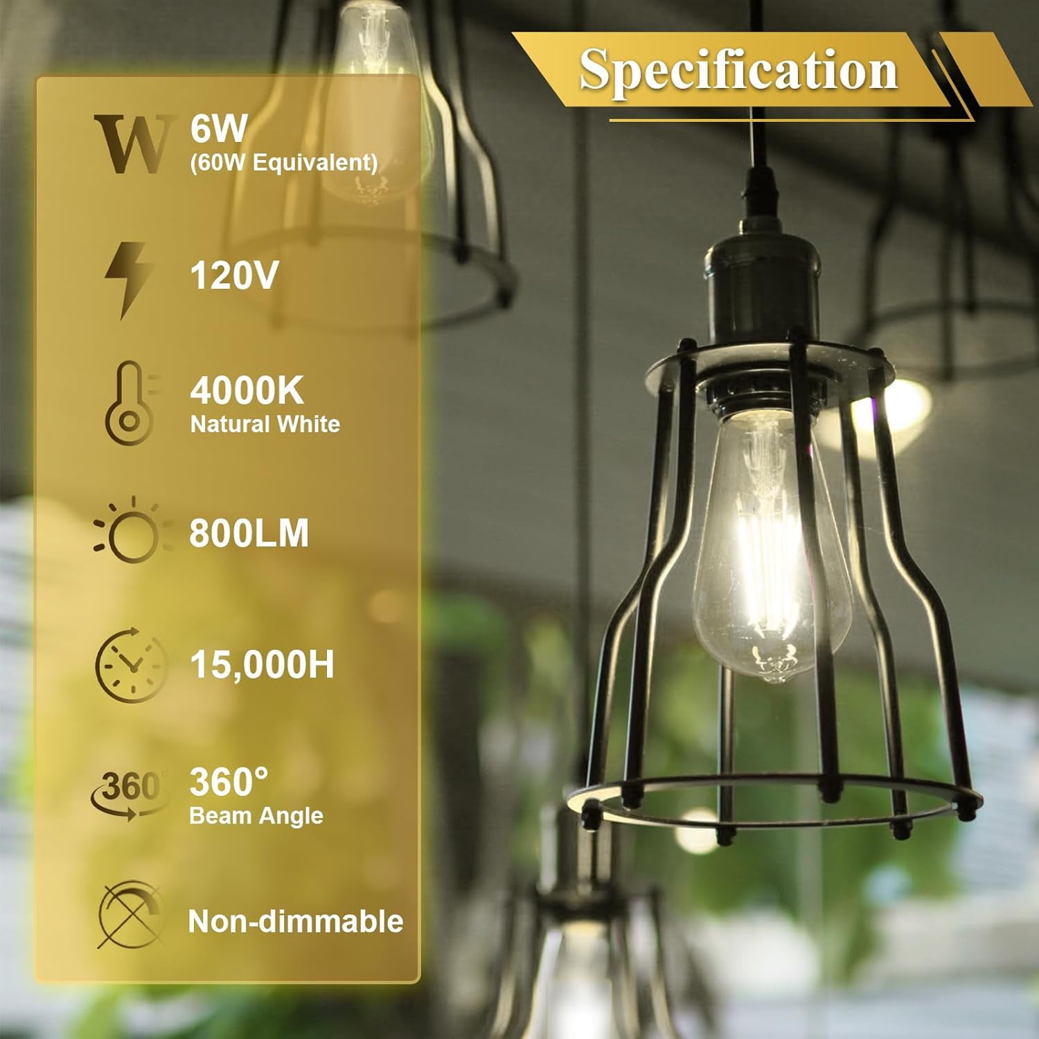 TRA-ST64 Edison LED Bulb 60W, Natural White 4000K, 6W LED Edison Bulb ...