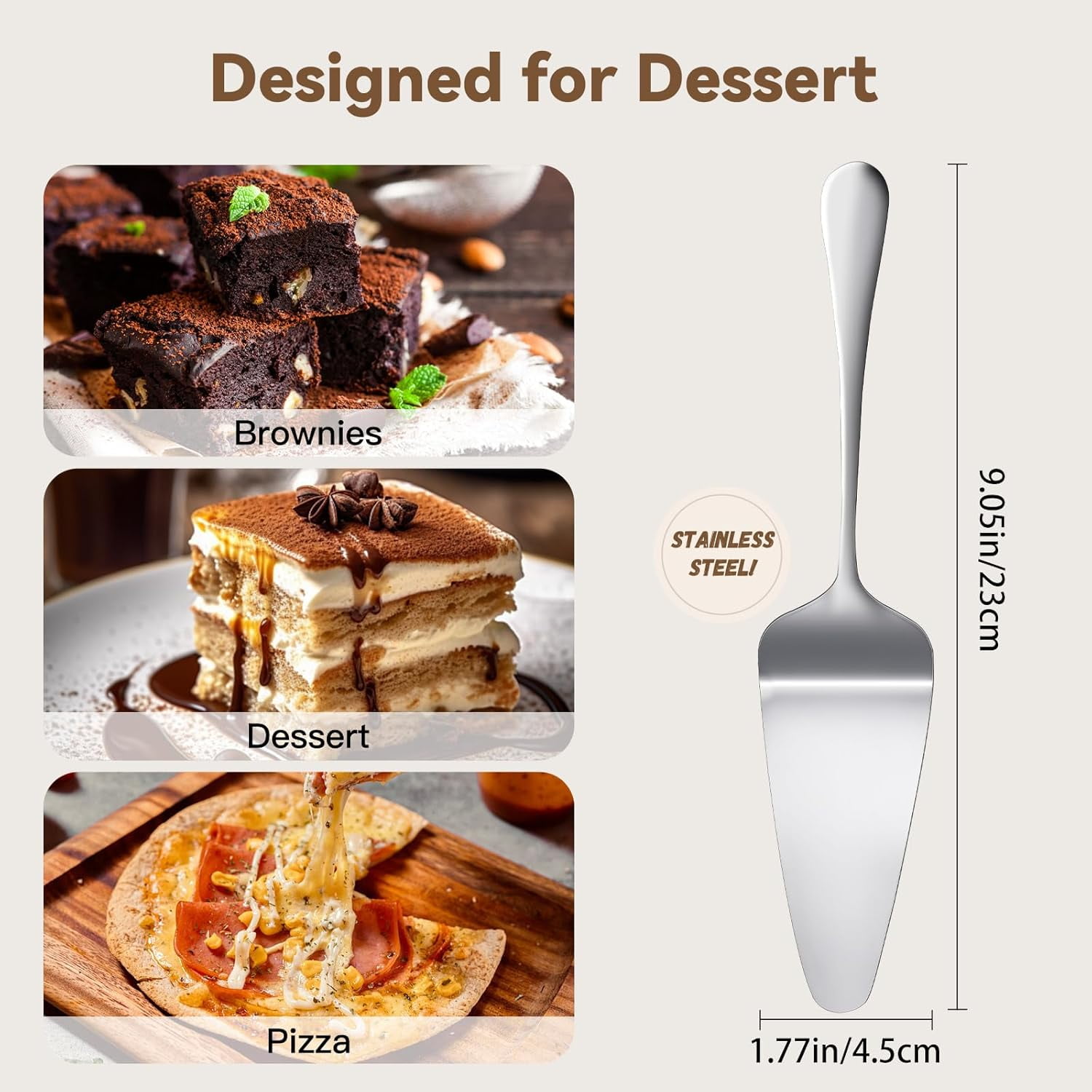 TRA-SUS304 Stainless Steel Pie Server Set of 5, Small Silver Spatula ...