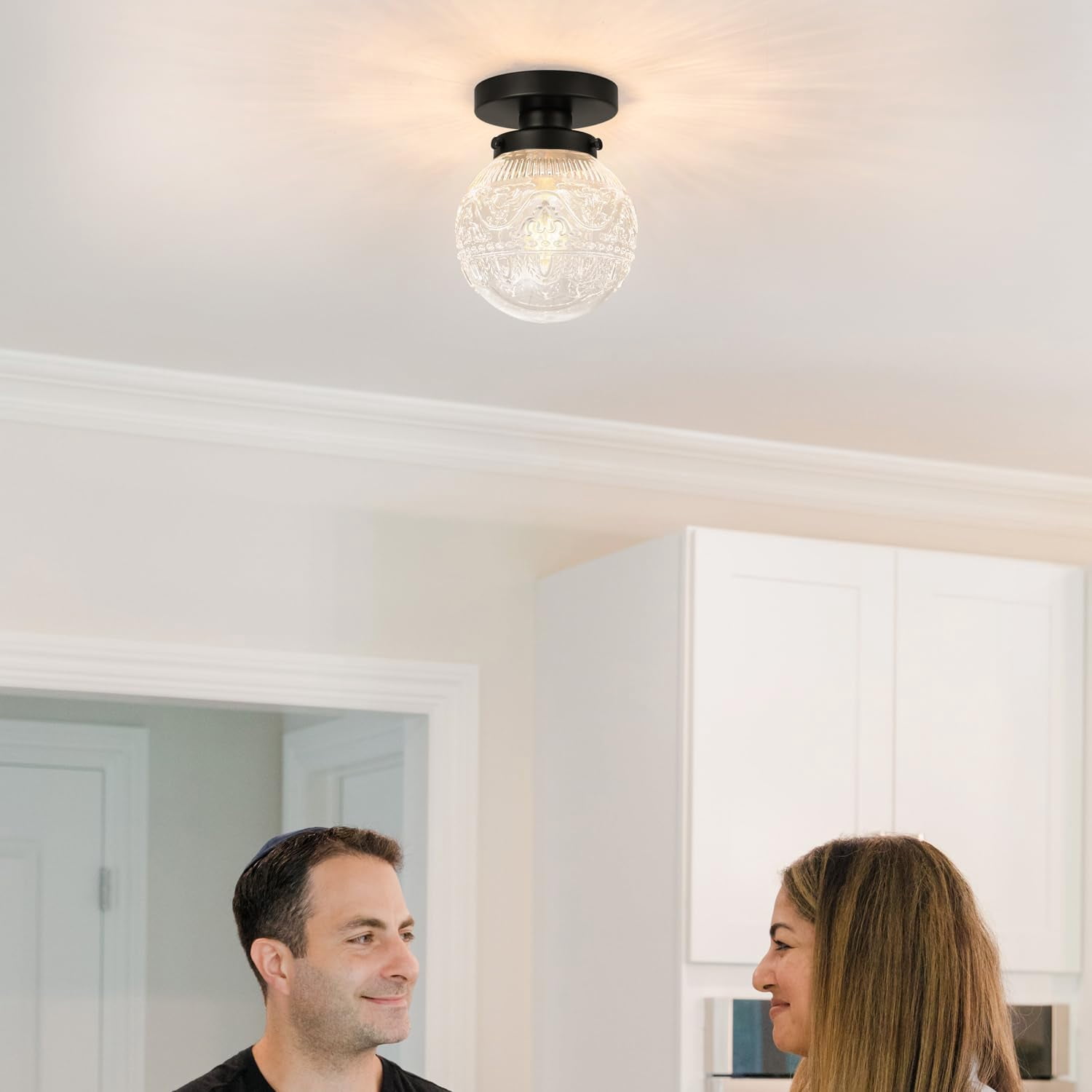 TRA-Semi Flush Mount Ceiling Light Fixtures, Vintage Globe Glass ...