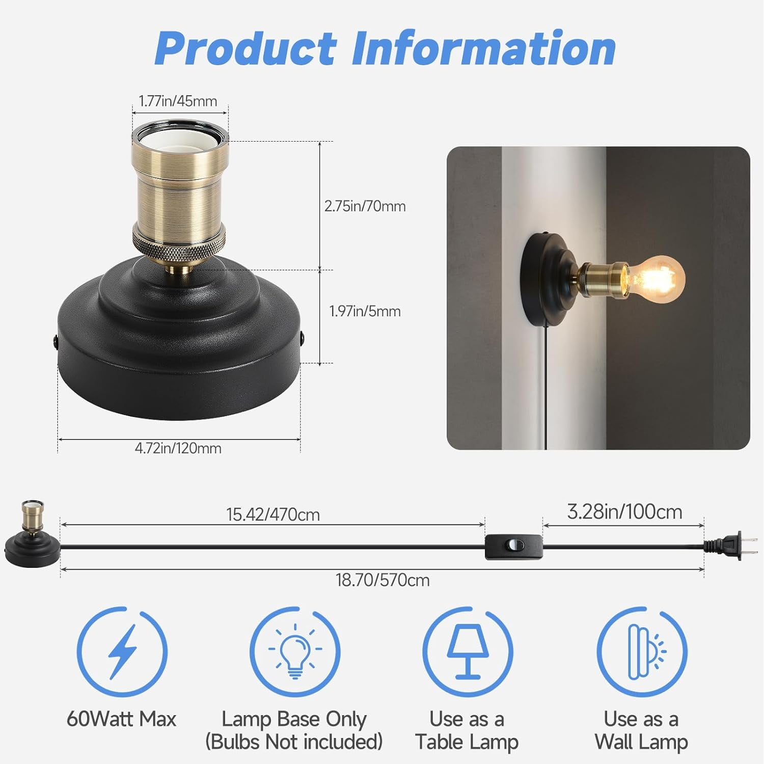 TRA-Semi-recessed lamp Base, Industrial E26 Mini lamp Holder, Simple ...