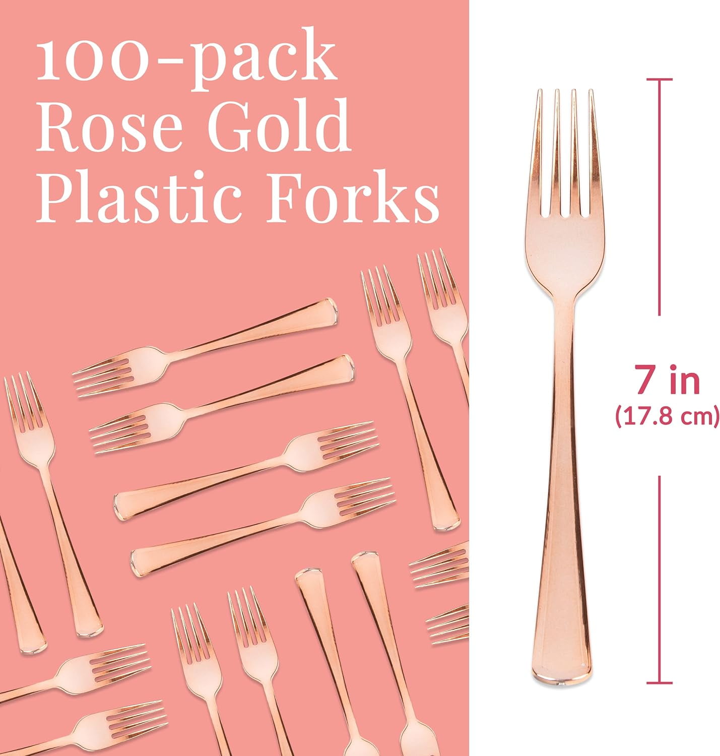 TRA-Set of 100 Rose Gold Plastic Forks Disposable - 7-in Heavy-Duty ...