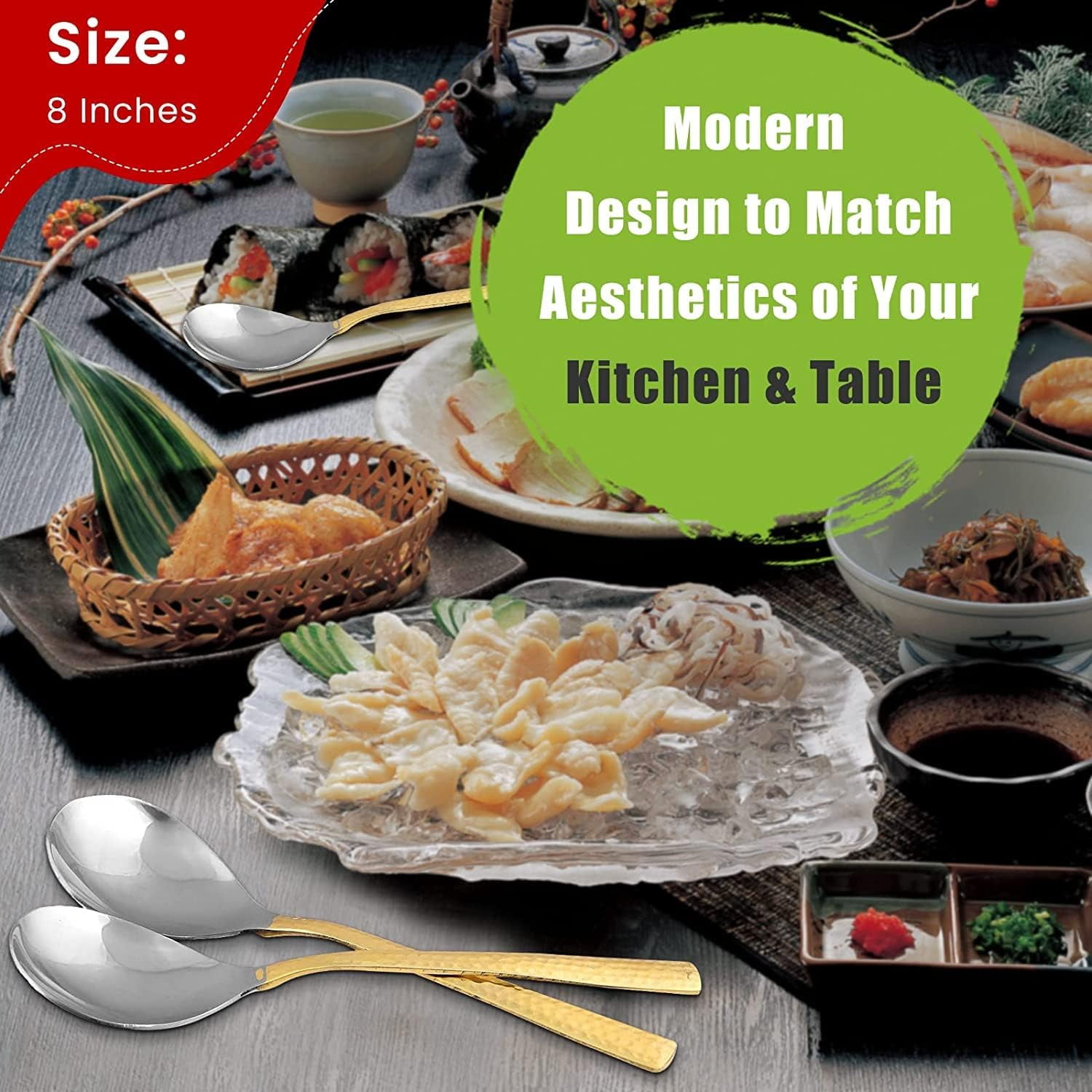 TRA-Set of 4 Serving Spoon with Hammer Copper Handle, Spoons for ...