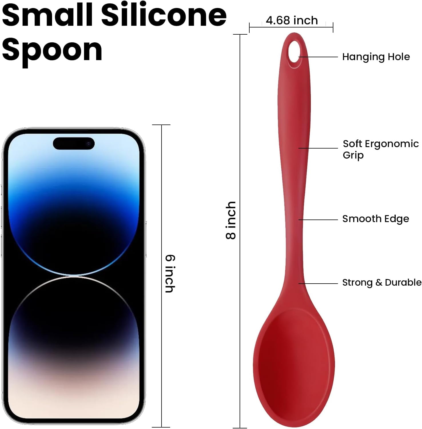 TRA-Silicone Cooking Spoons, 4 Pieces 8" Heat Resistant Silicone ...