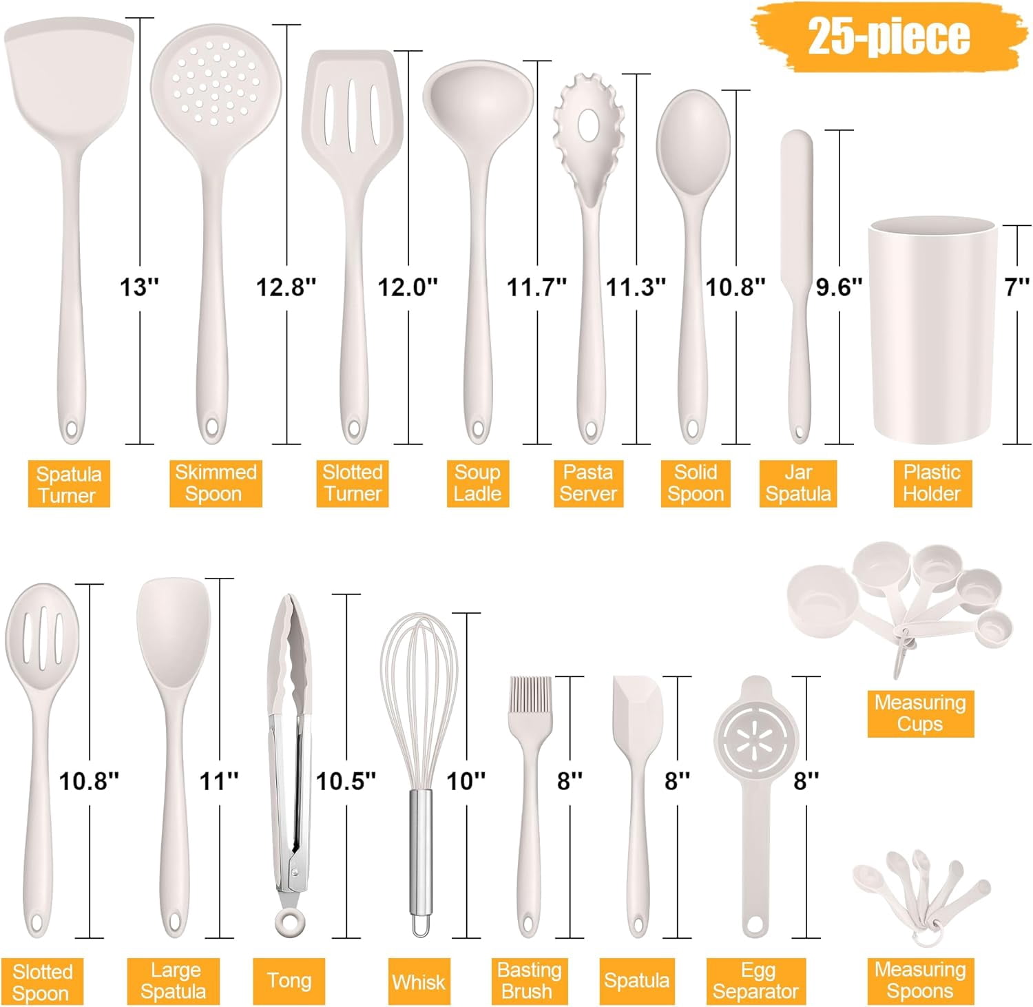 TRA-Silicone Cooking Utensils Set, 25 Piece Kitchen Utensils with ...