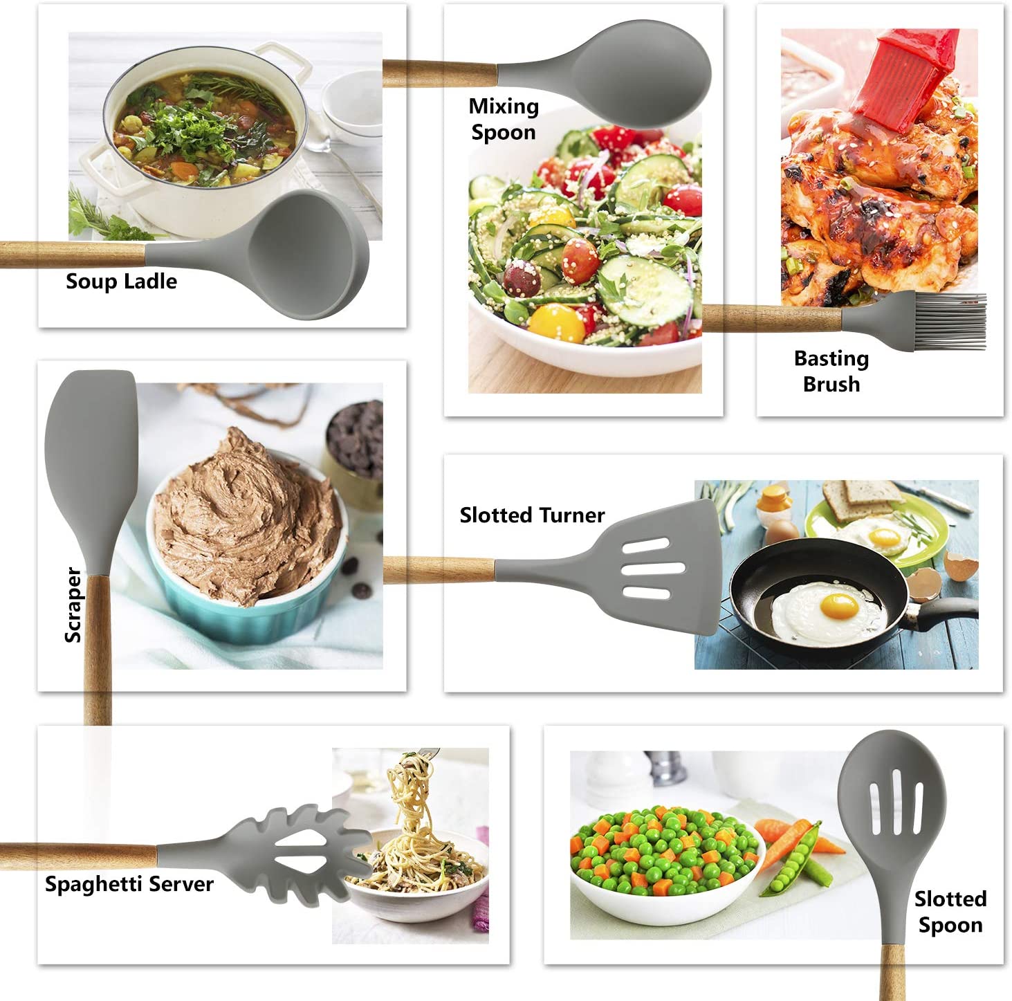 TRA-Silicone Cooking Utensils | Wooden Handle, Non-Stick Cookware Heat ...