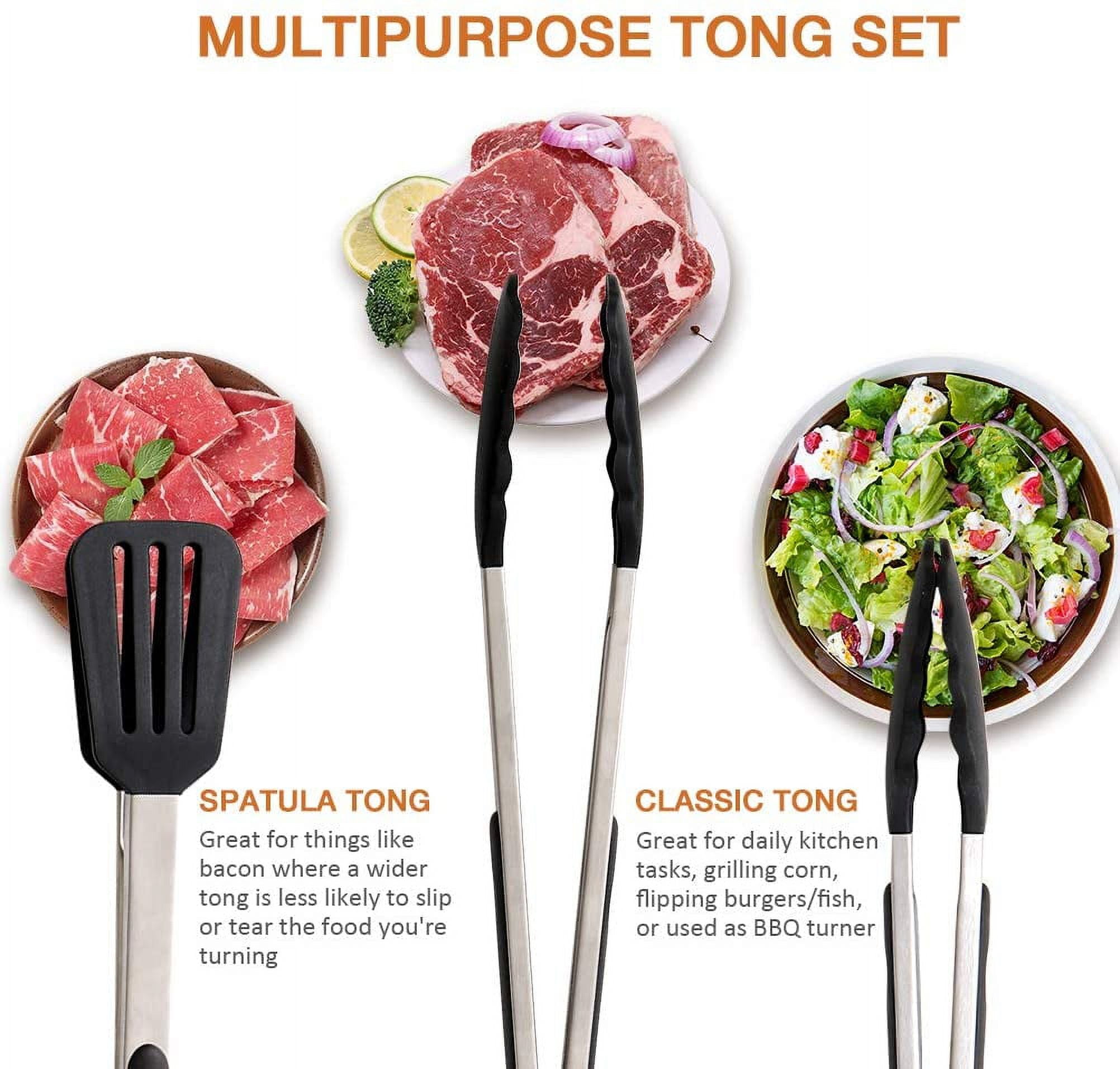 TRA-Silicone Kitchen Tongs Set of 3, Cooking Tongs with Silicone Tips ...