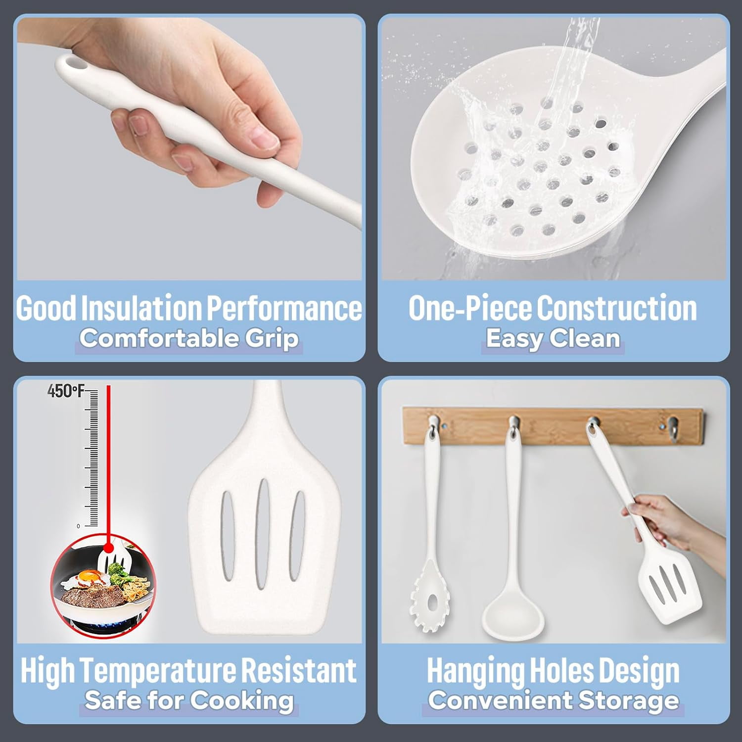 TRA-Silicone Kitchen Utensils Set, 23 Pcs White Cooking Utensils Tools ...