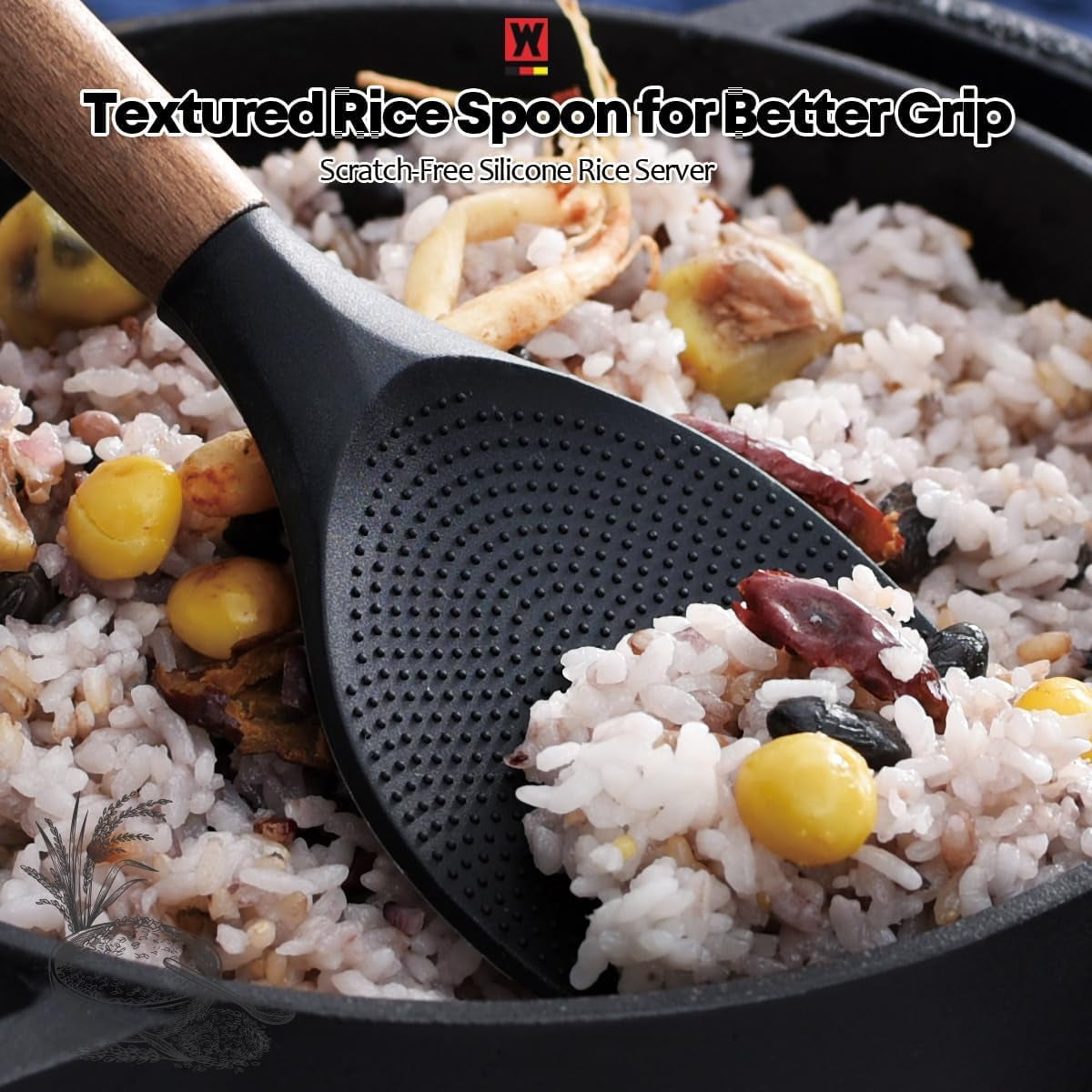 TRA-Silicone Rice Paddle with Wooden Handles: Non-Stick Rice Spoon ...