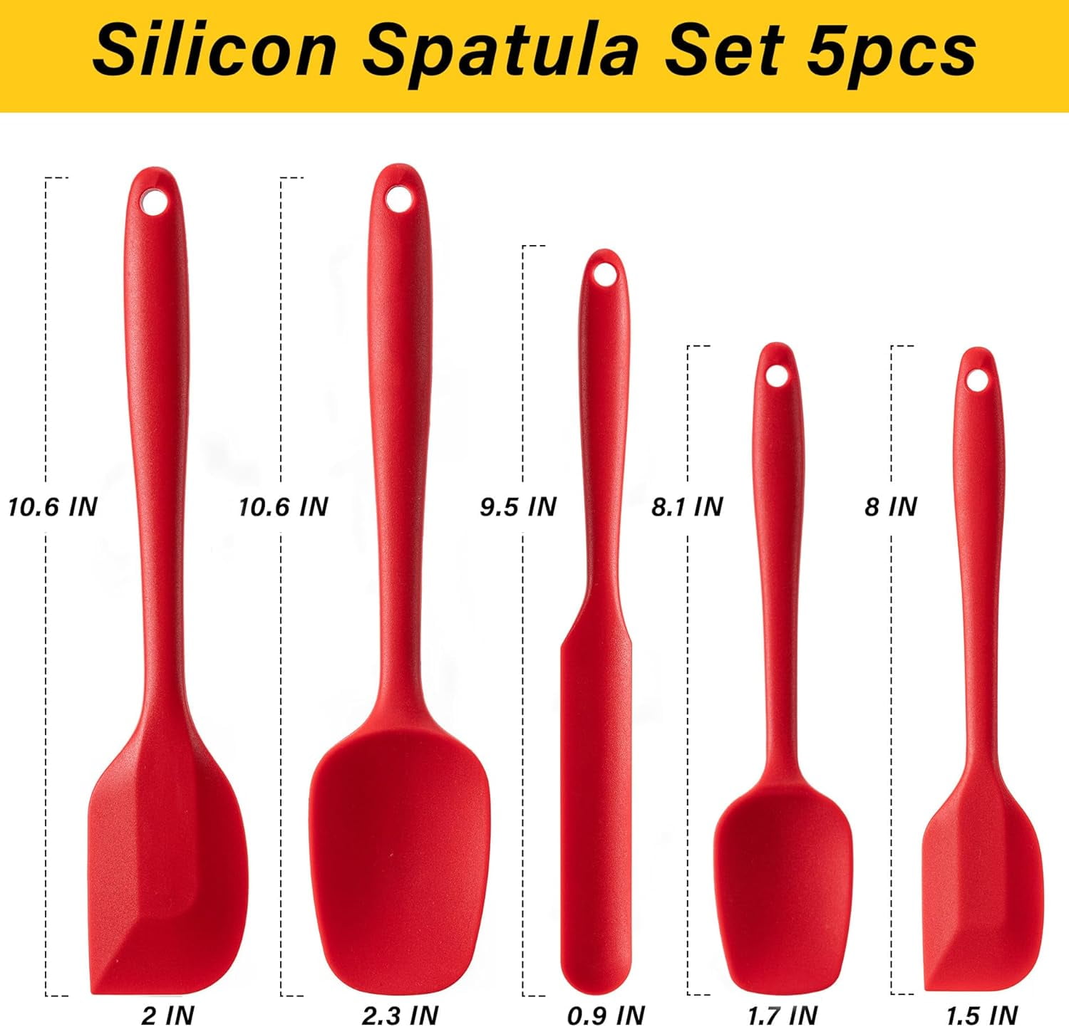TRA-Silicone Spatula Set, 5 Piece Food Grade Rubber Spatulas for Baking ...