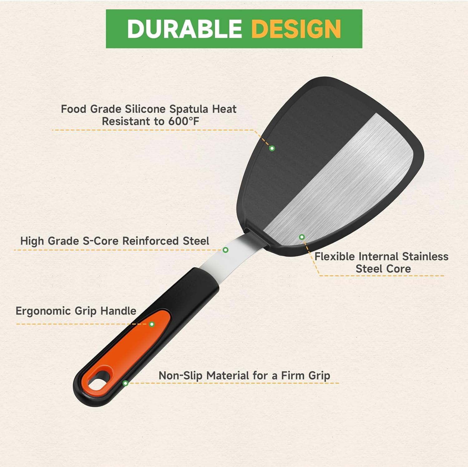 TRA-Silicone Spatula Turner Set of 4, 600°F Heat Resistant Cooking ...