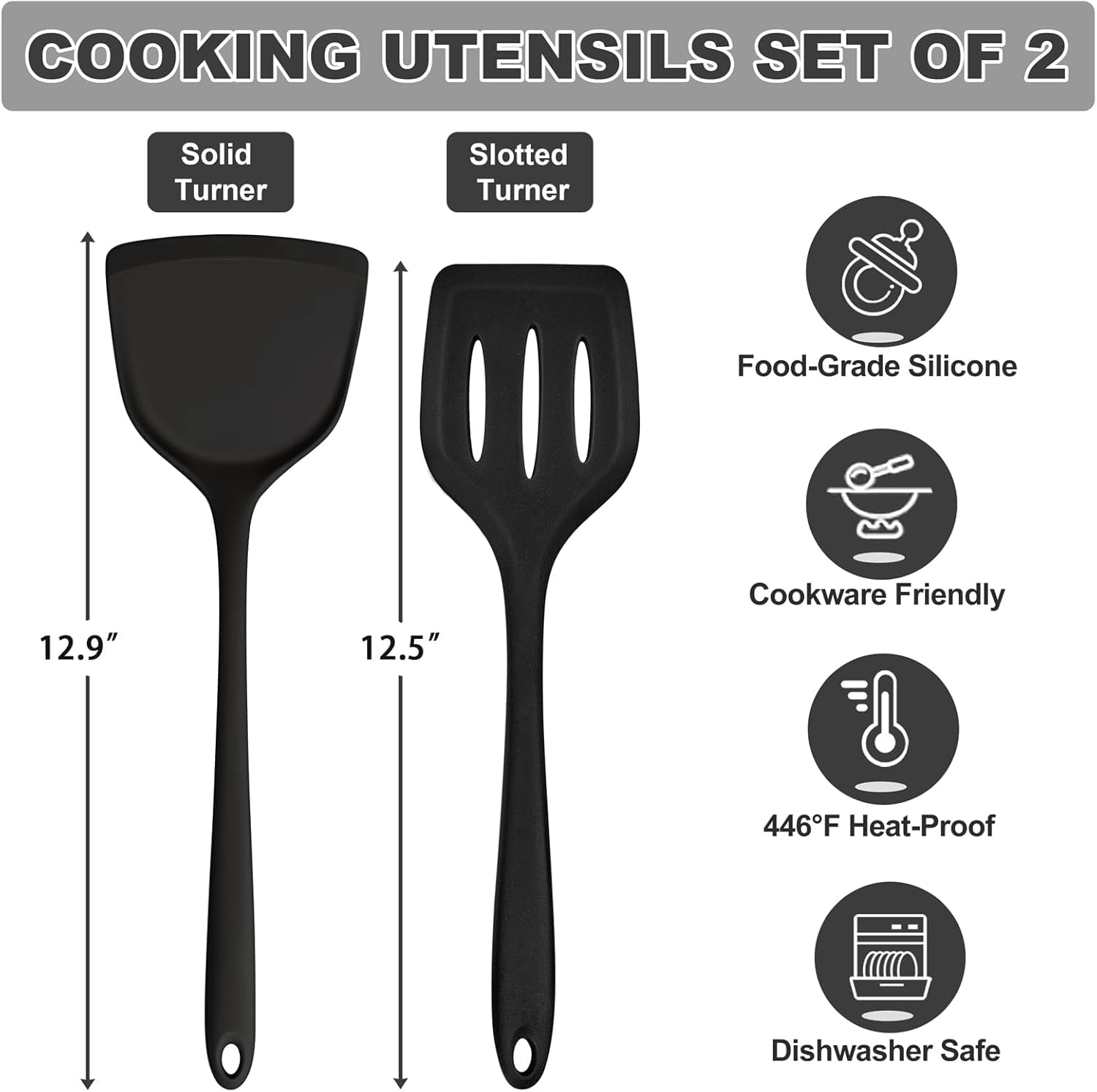 TRA-Silicone Spatulas, 2pcs Solid & Slotted Cooking Turner for Non ...