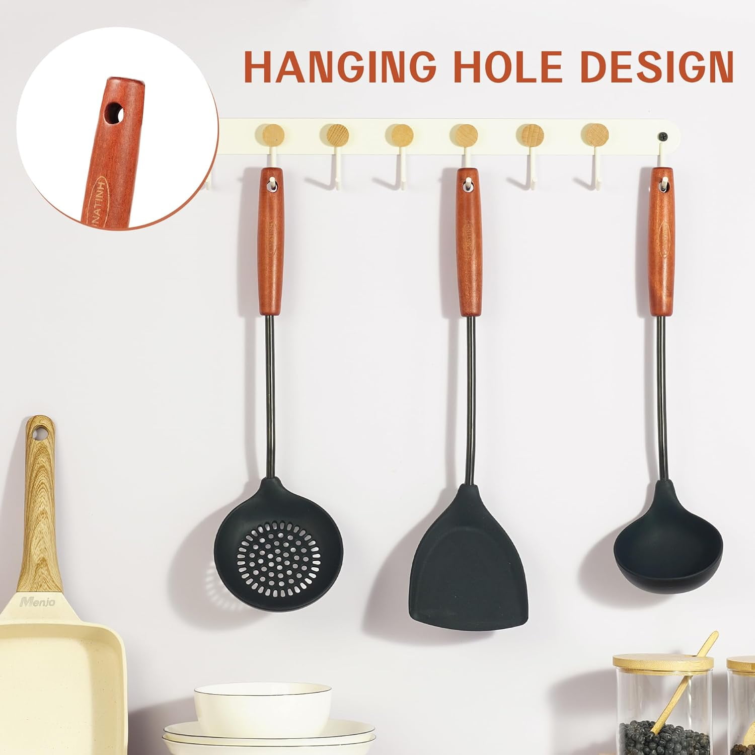 TRA-Silicone Wok Spatula,Ladle,Skimmer Ladle Tool Set,Non Stick Heat ...