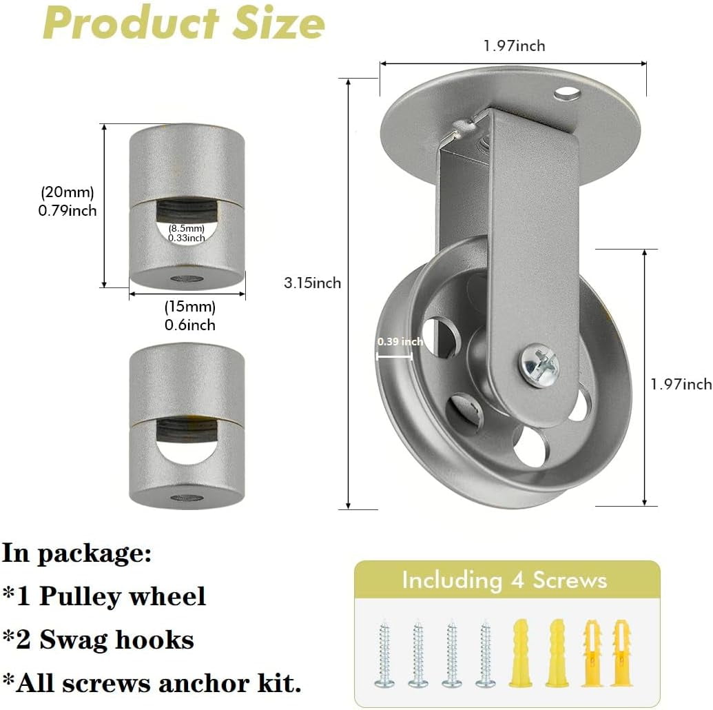 TRA-Silver Pulley Wheel for Plug in Pendant Light Fixture, Swag Hook ...