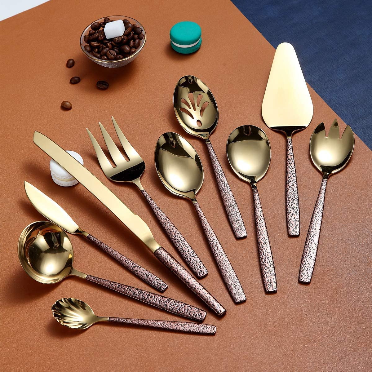 TRA-Silverware Serving Set 10 Pieces With Moon Surface Handle And Shiny ...