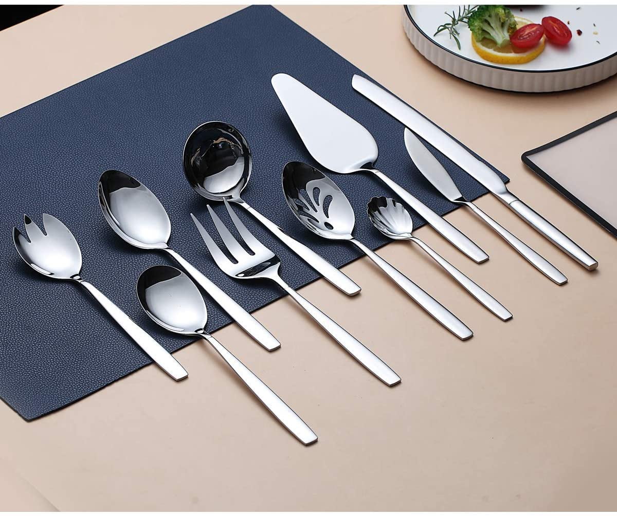 TRA-Silverware Serving Set 10 Pieces, Stainless Steel Flatware Serving ...