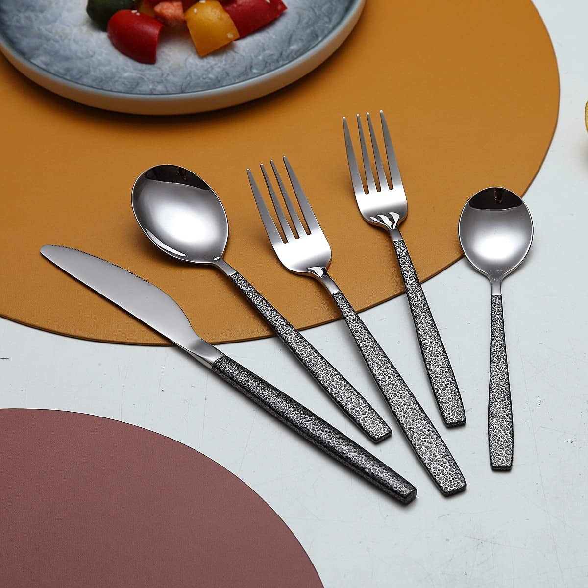 TRA-Silverware Set 20 Pieces Coating With Black Mars Handle, Stainless ...
