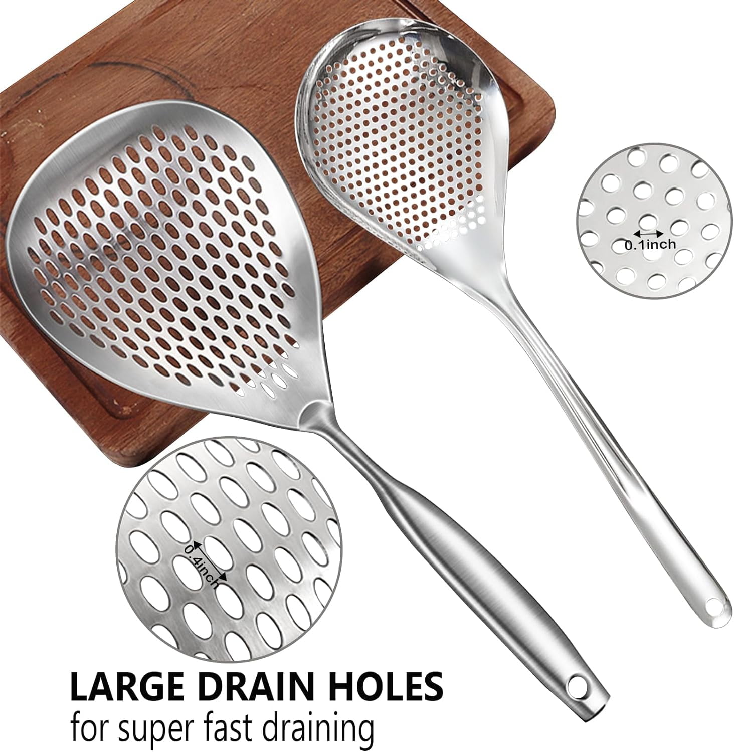 TRA-Skimmer Slotted Spoon, 2 Pack Stainless Steel Pasta Spider Strainer ...