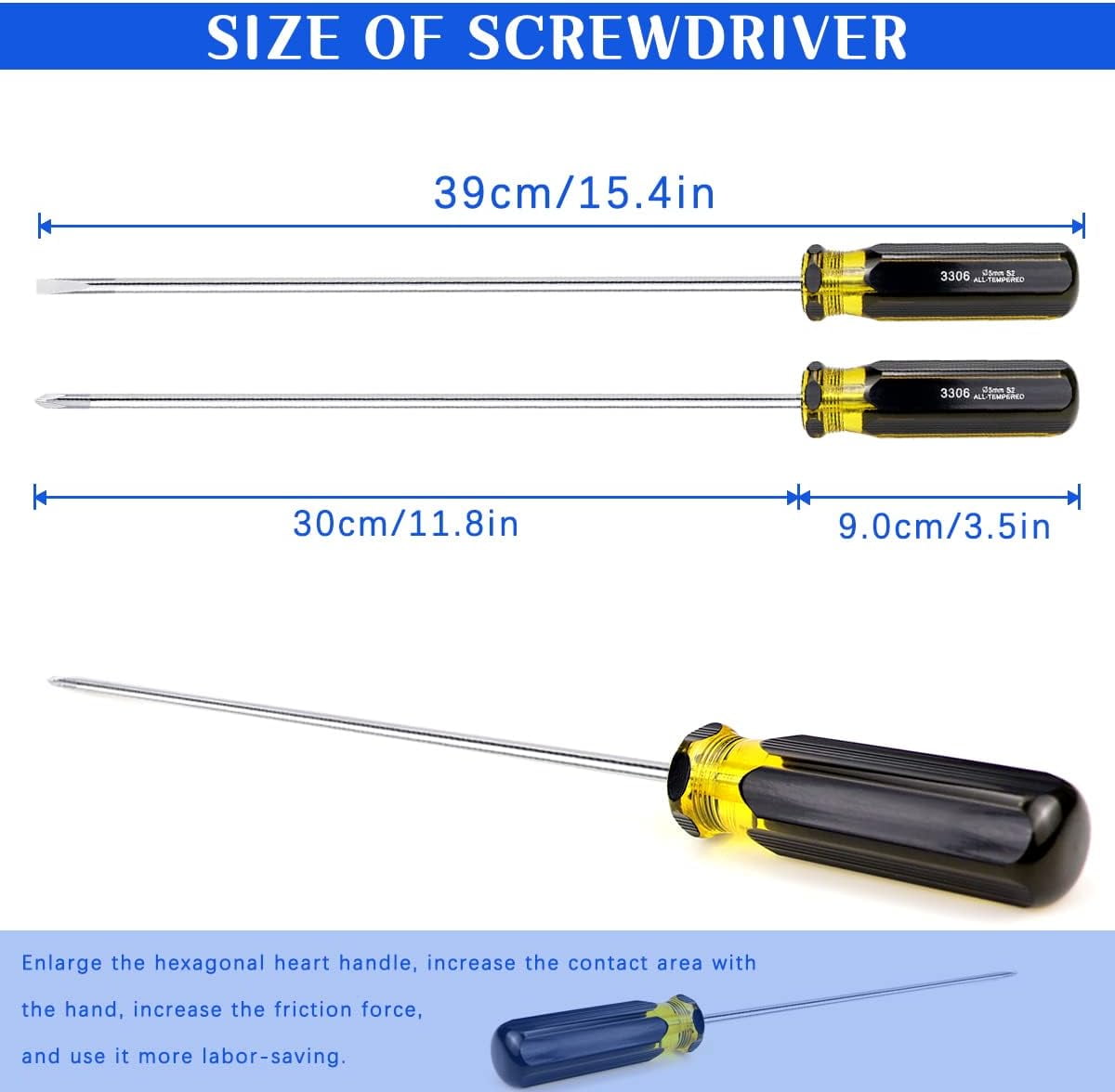 TRA-Slotted and Phillips Screwdriver, 2 PCS 15" Long Screwdriver Set ...