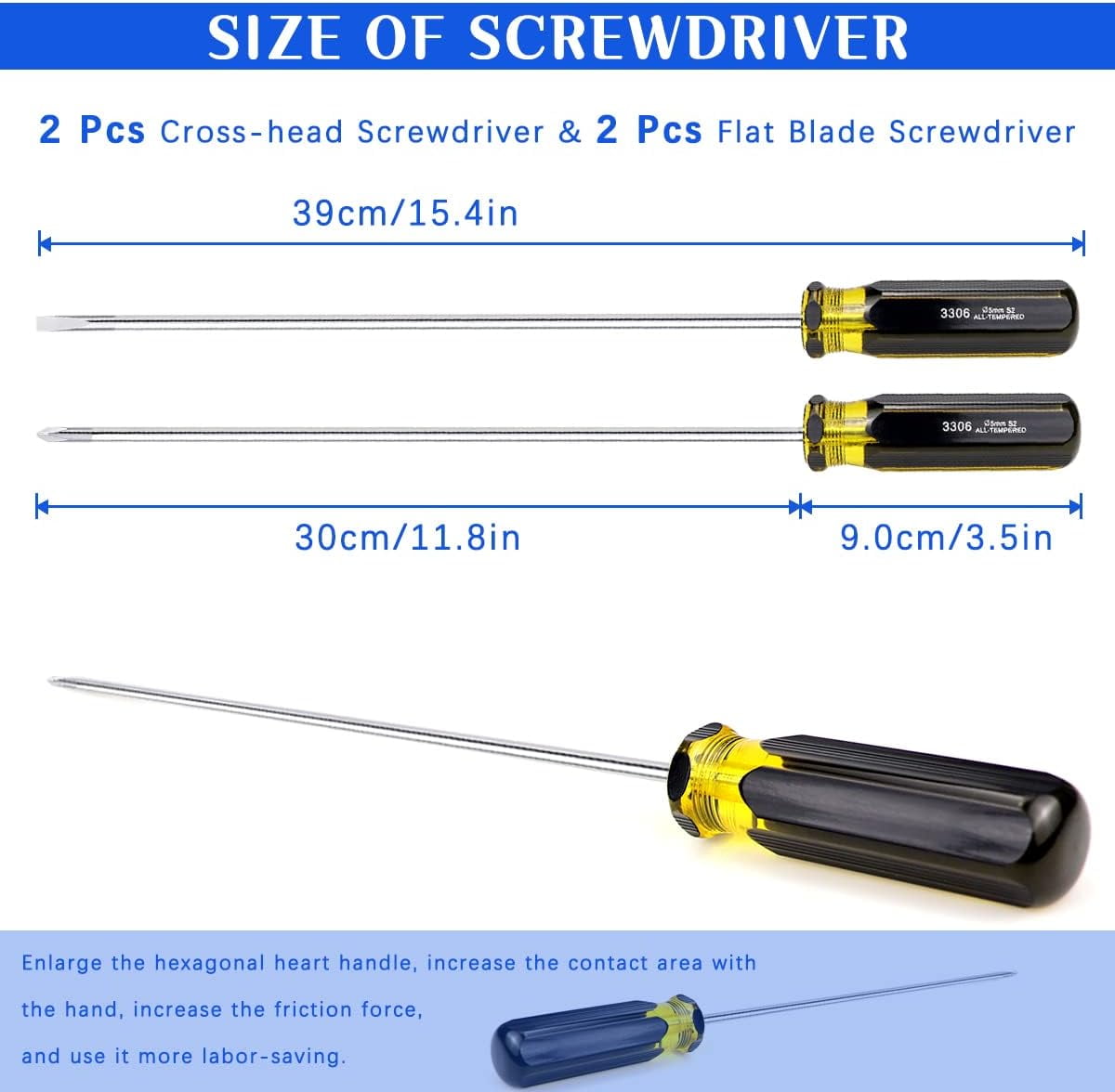 TRA-Slotted and Phillips Screwdriver, 4 PCS 15" Long Screwdriver Set ...